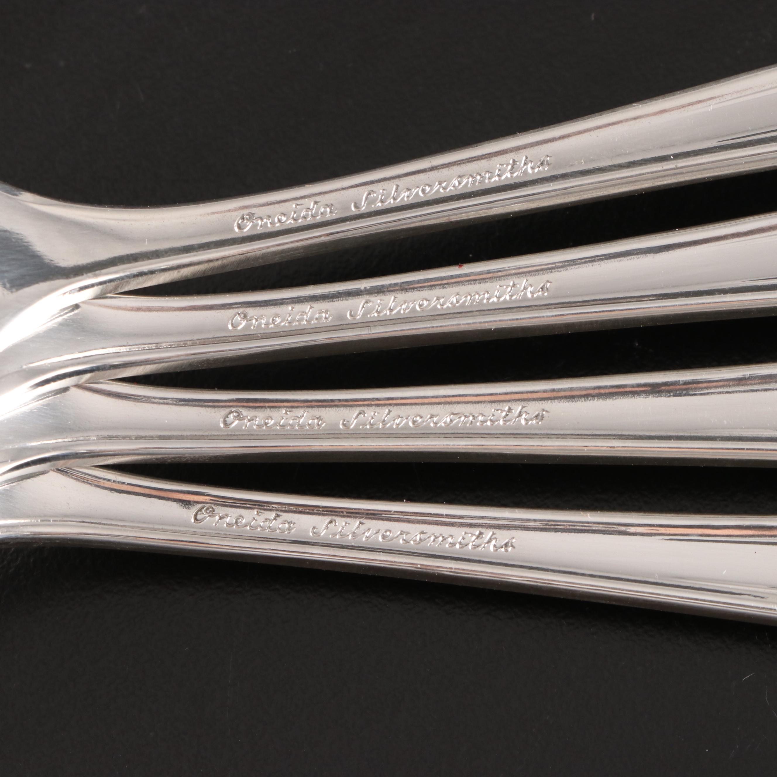 Oneida "Seneca" Silver Plate Flatware with Naken Wood Silverware Chest ...