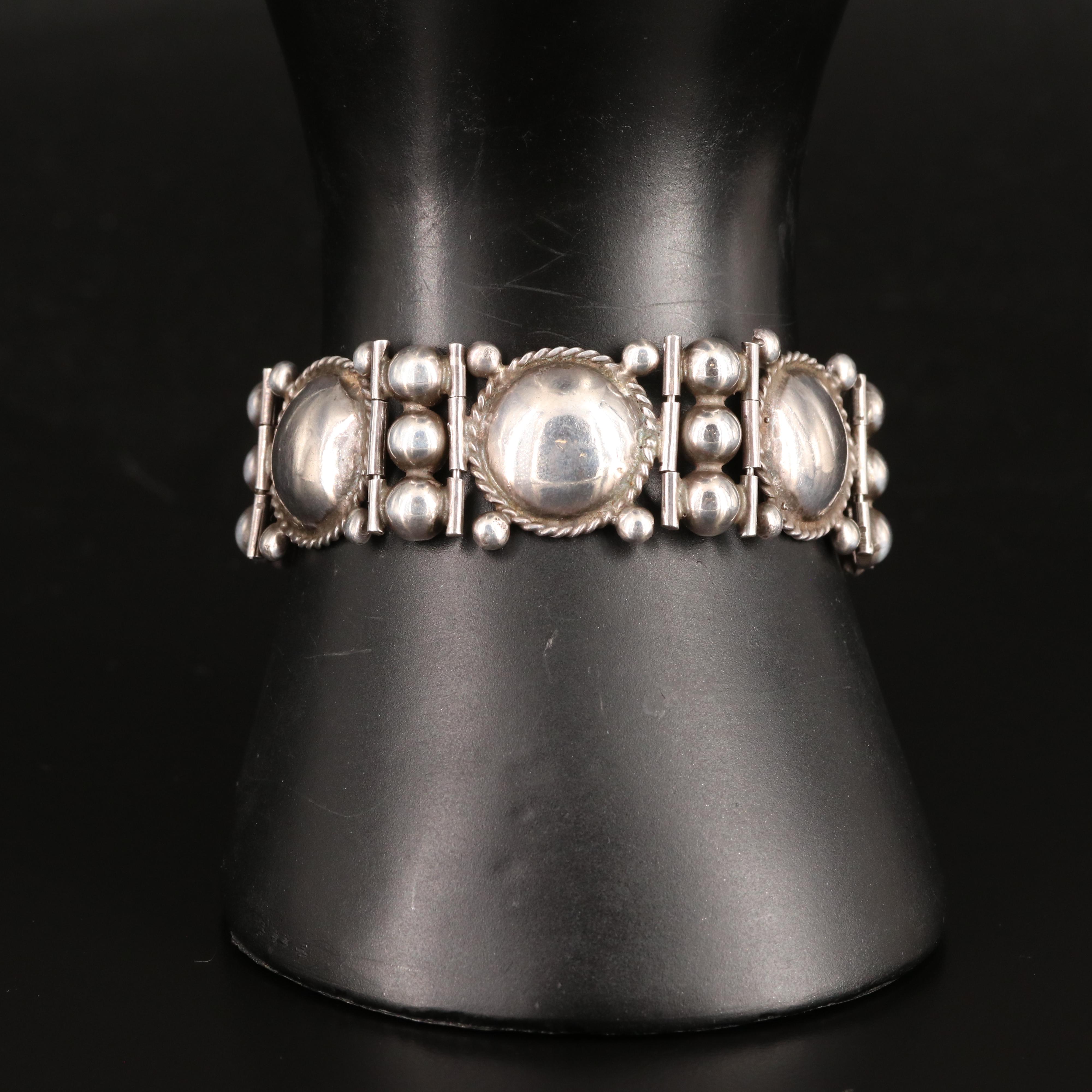 1940s William Spratling 950 Silver Domed Panel Bracelet | EBTH