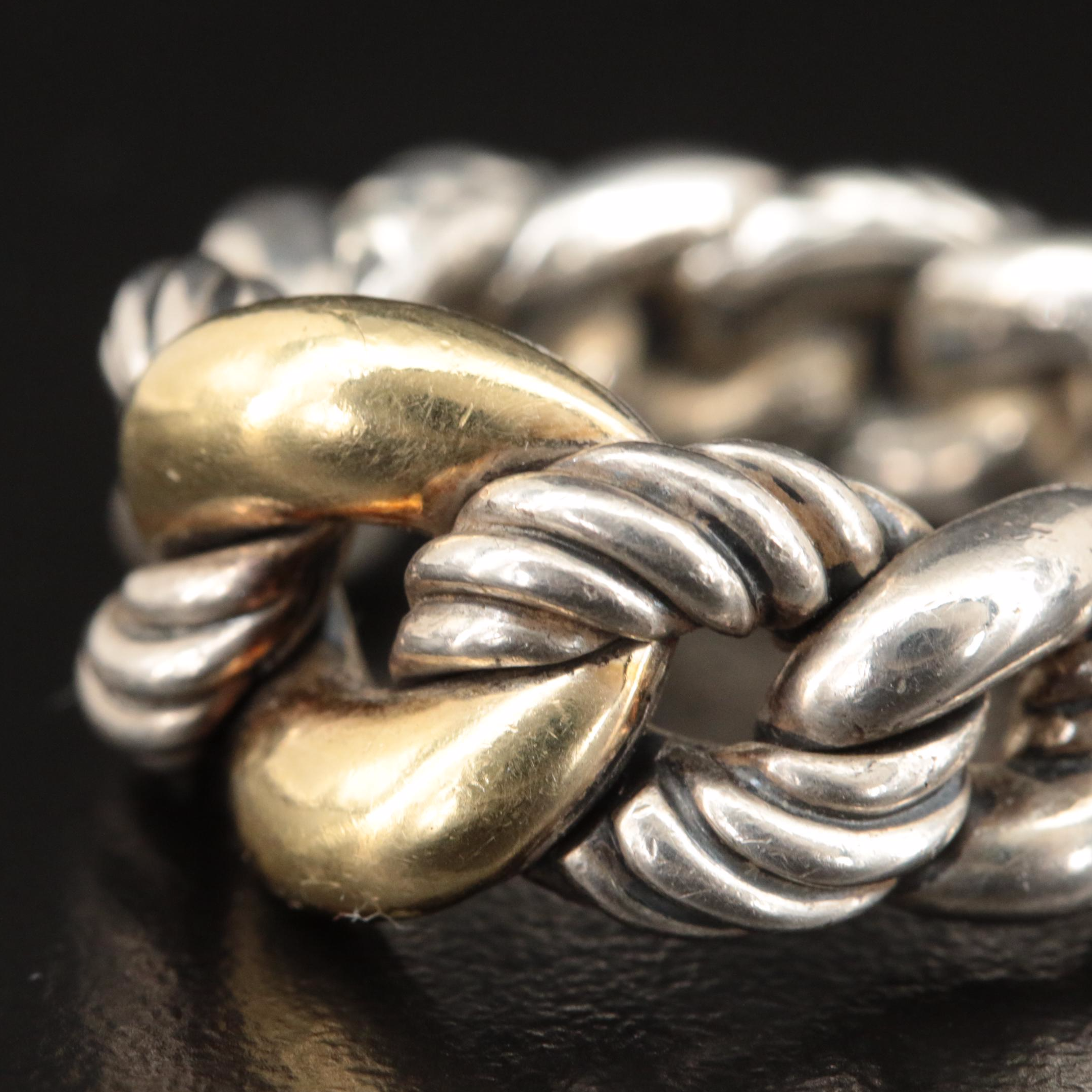 David Yurman Sterling Belmont Curb Link Ring with 18K Accent | EBTH