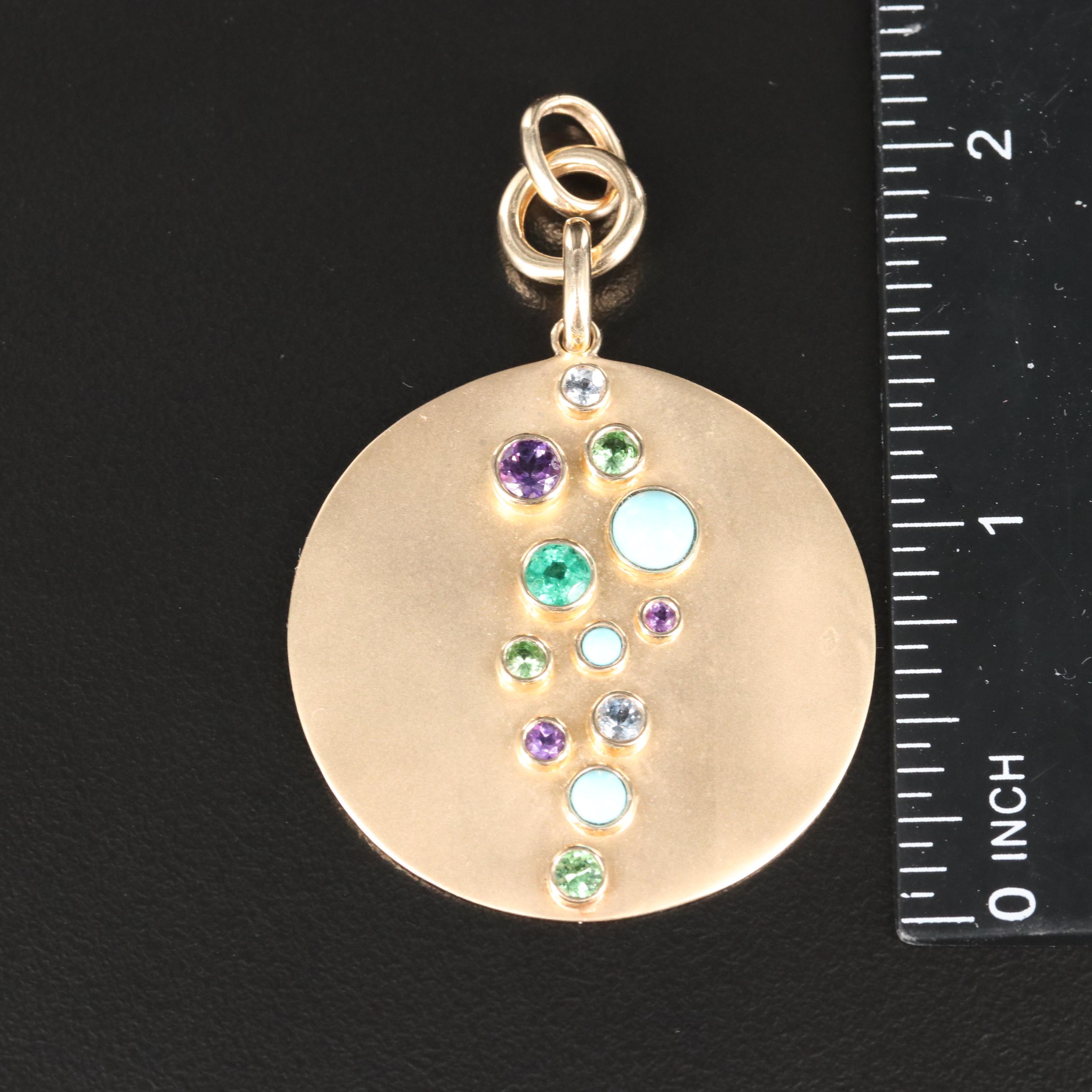 14K Amethyst, Emerald and Gemstone Disk Pendant | EBTH
