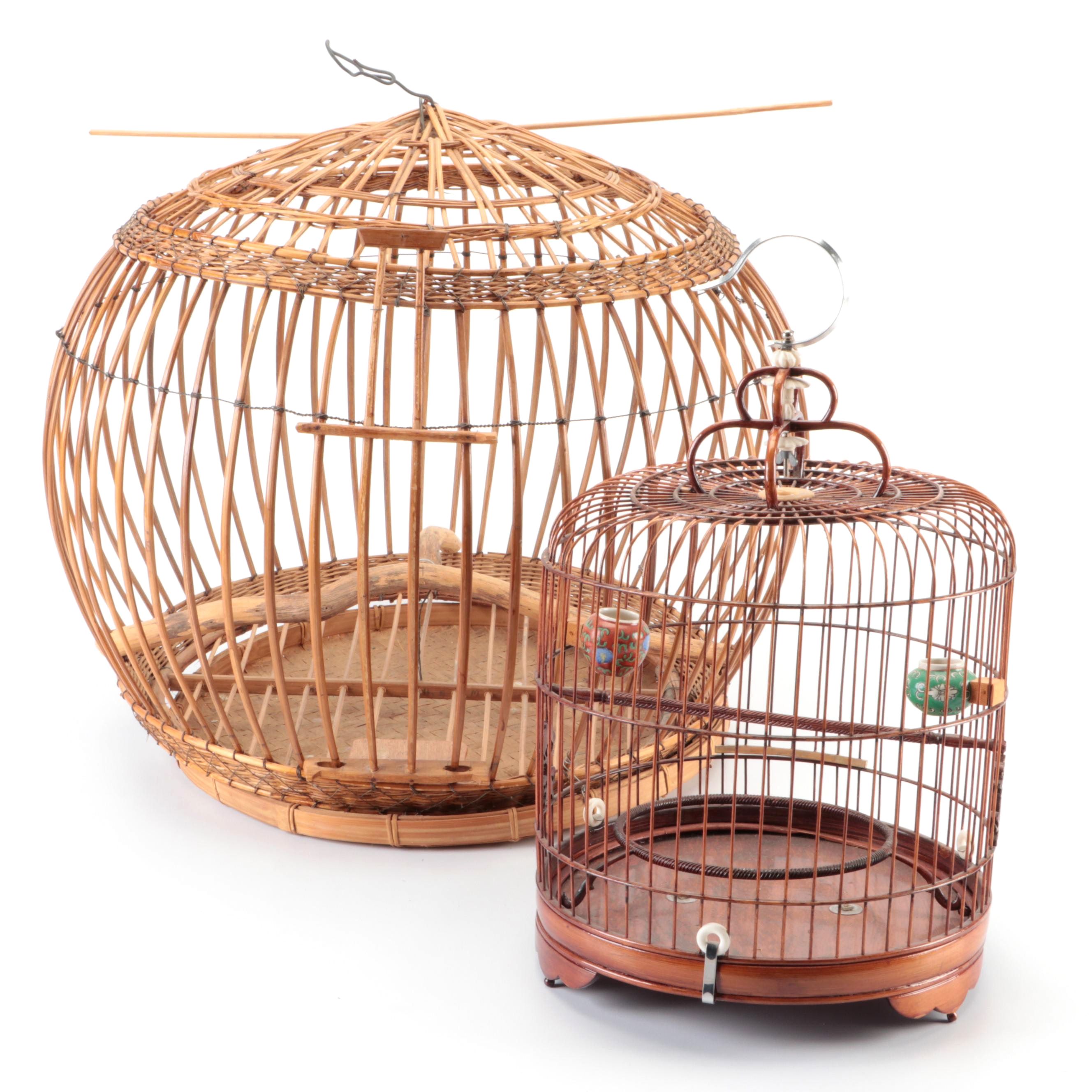 Bamboo Round Bird Cage With Wire Bird Cage | EBTH