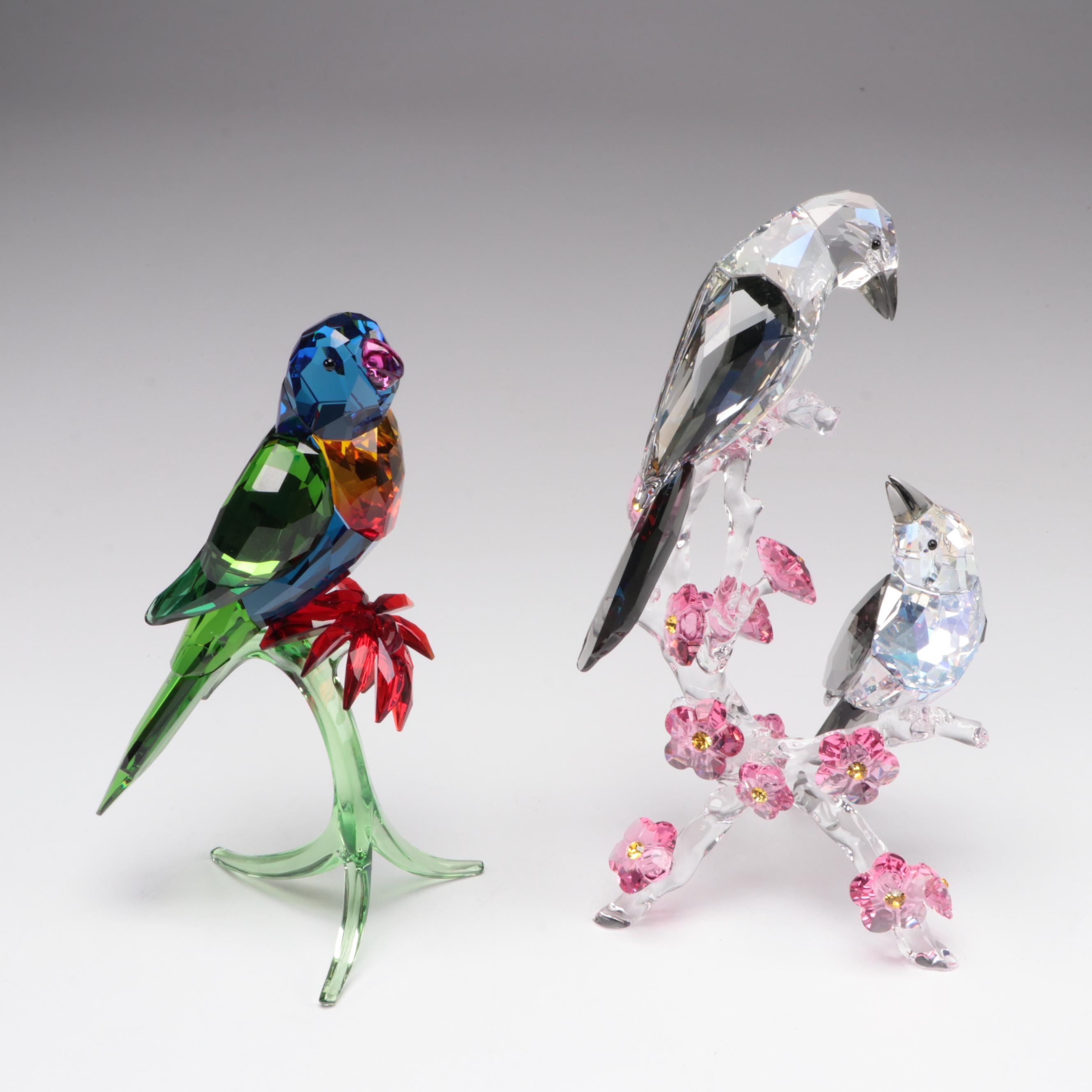 Swarovski "Rainbow Lorikeet" and "Loving Magpies" Crystal Figurines | EBTH
