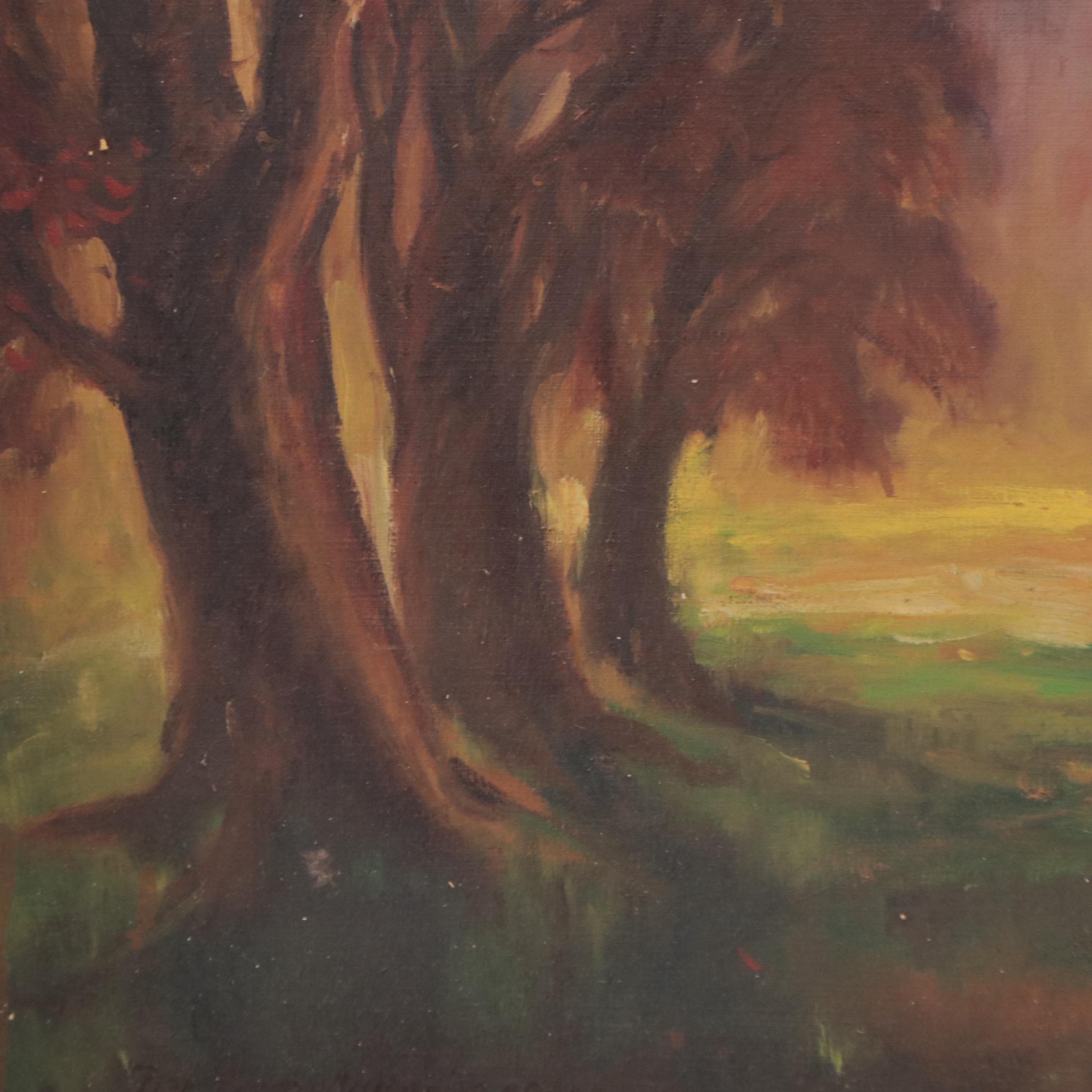 Dan Burne Jones Residential Landscape at Sunset Oil Painting, Mid-20th ...