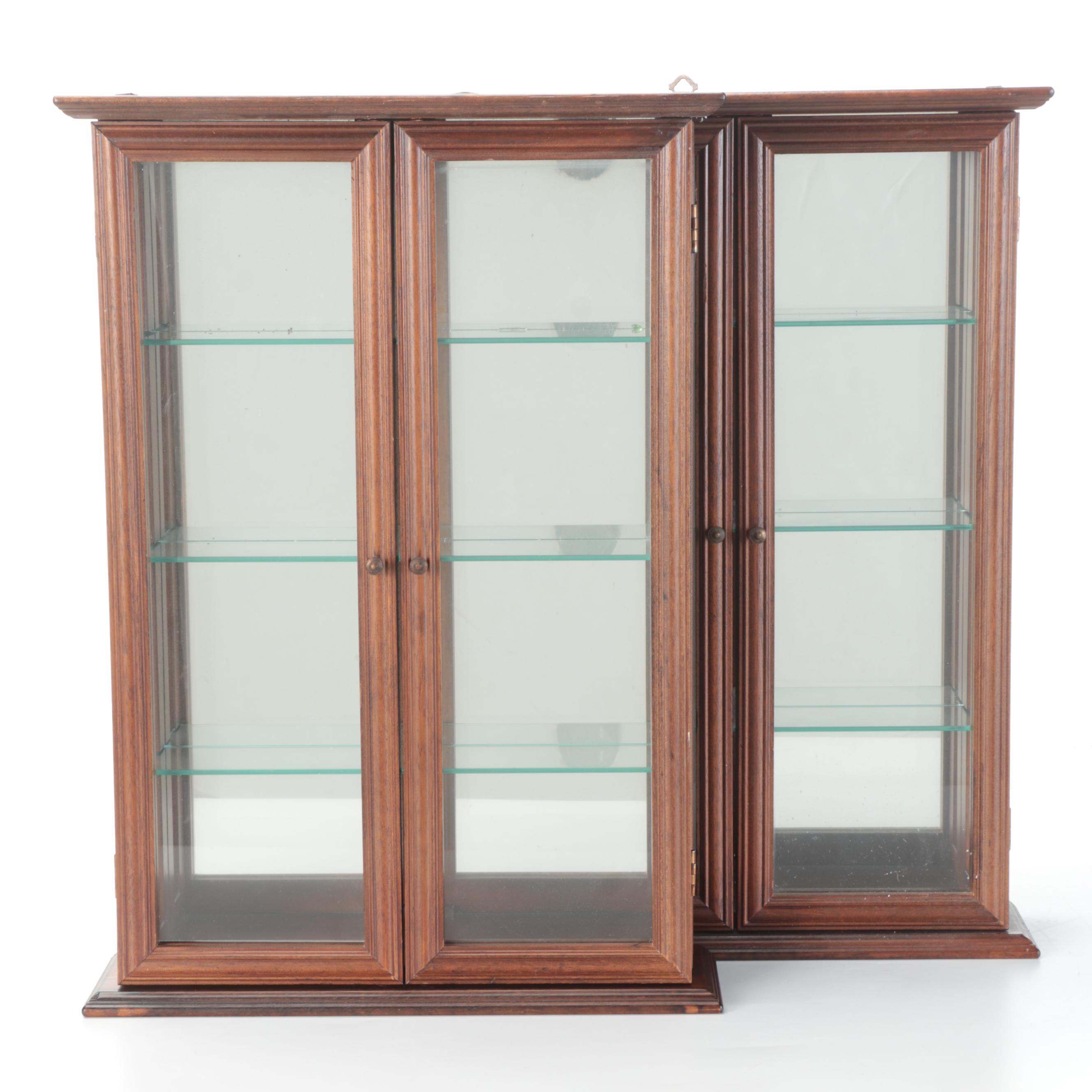 Pair of Wooden Wall-Mount Display Cabinets with Glass Shelves | EBTH