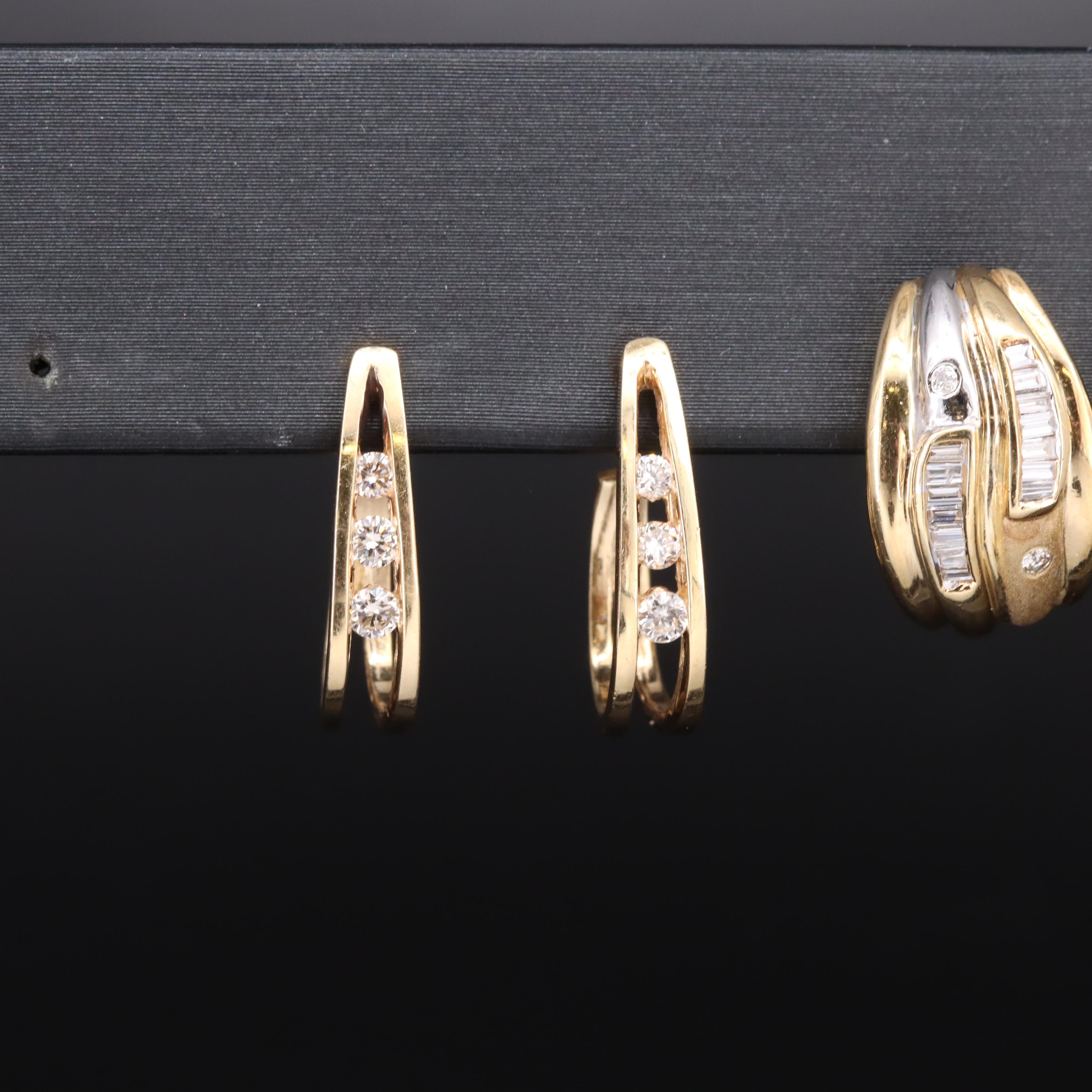 14K Diamond J-Hoop Earrings | EBTH