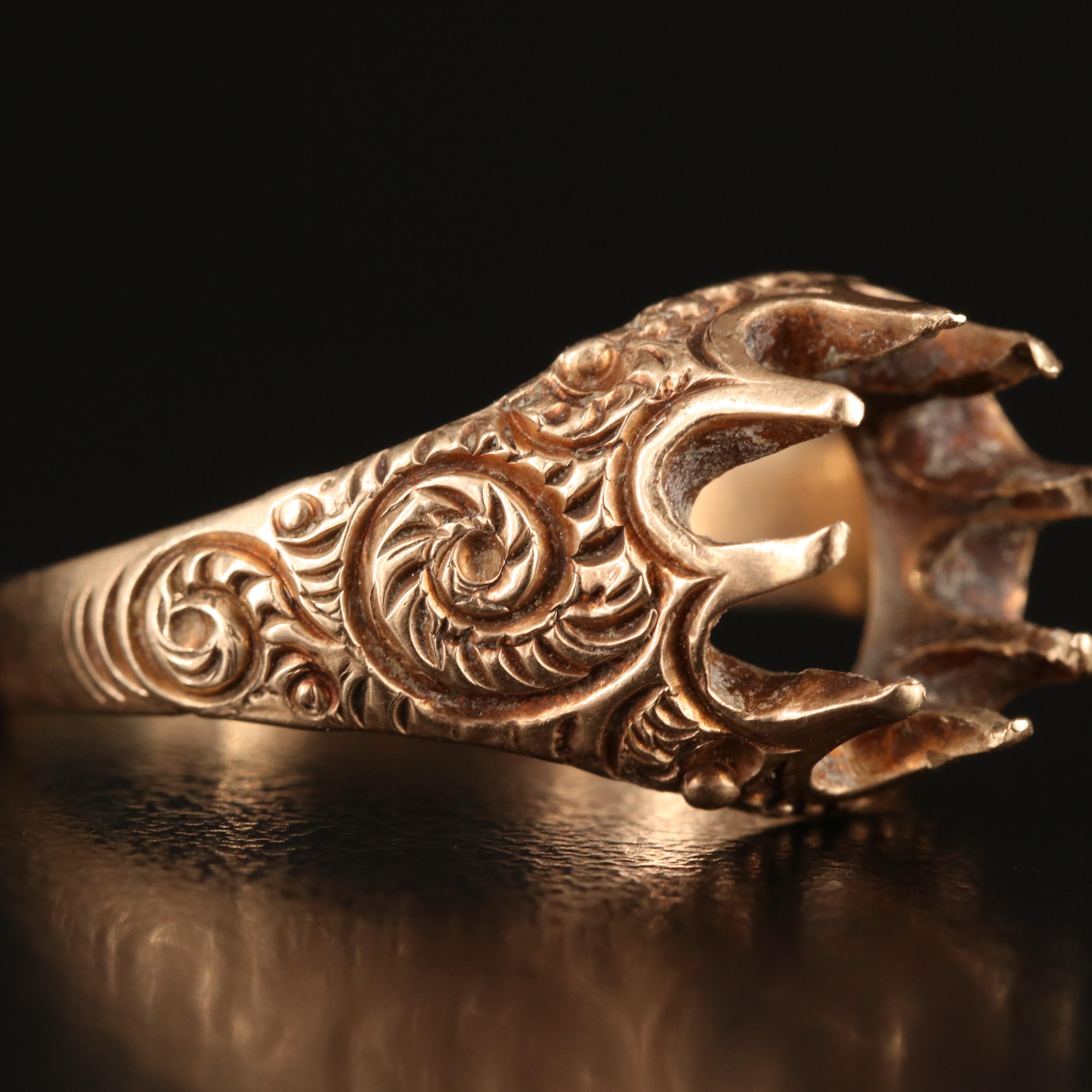 Victorian 10K Rose Gold Engraved Belcher Ring Mounting | EBTH