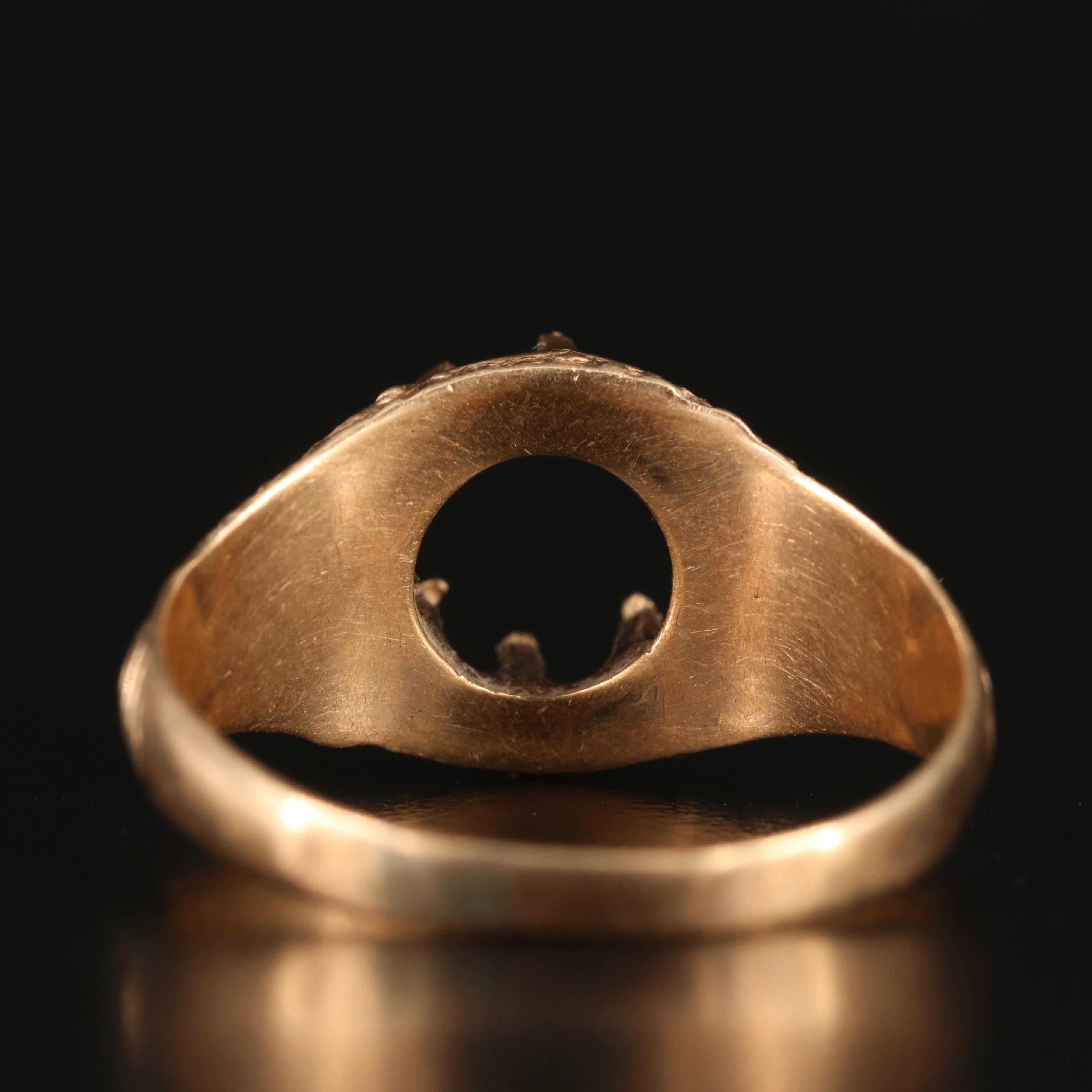 Victorian 10K Rose Gold Engraved Belcher Ring Mounting | EBTH