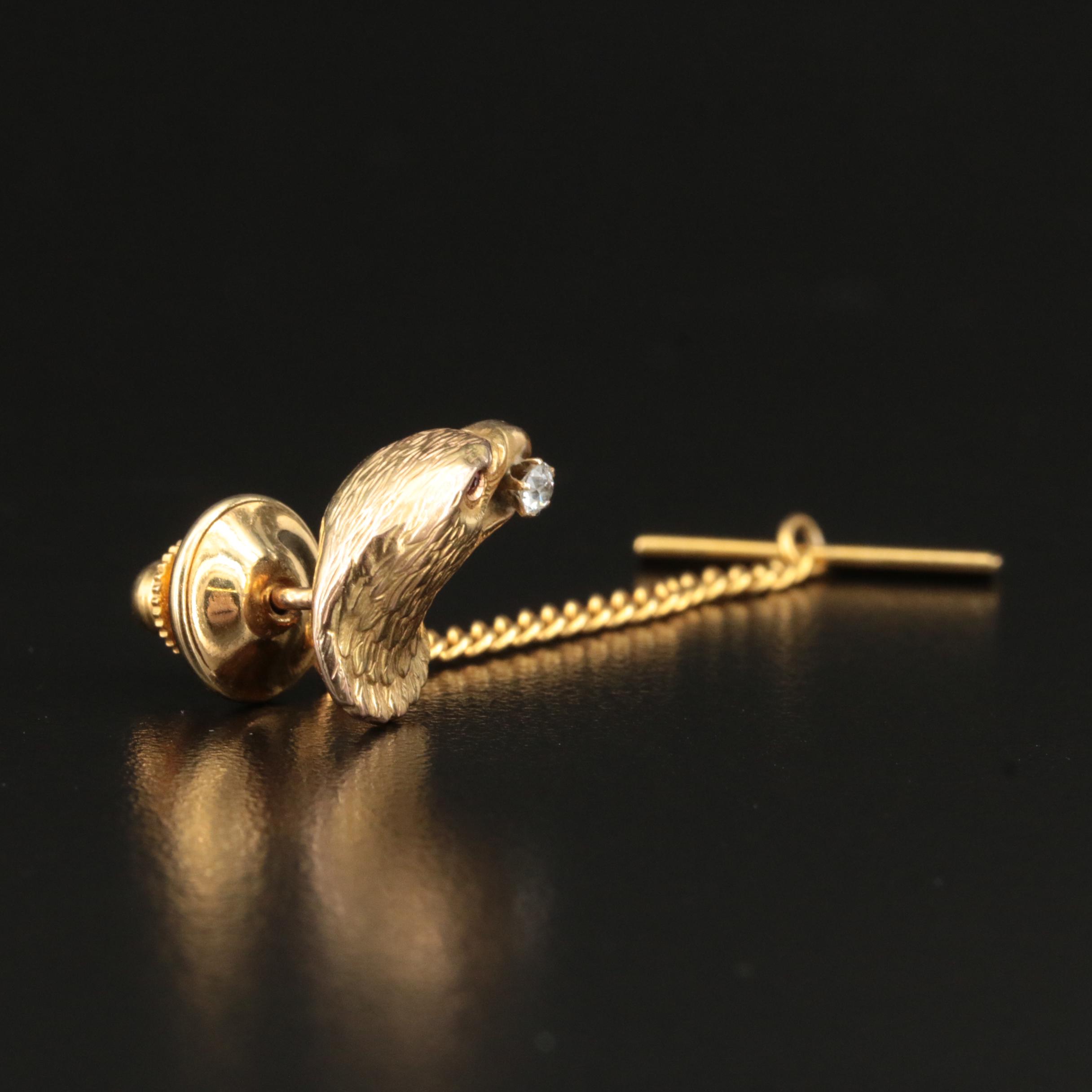 Vintage 14K Diamond and Ruby Eagle Tie Tack | EBTH