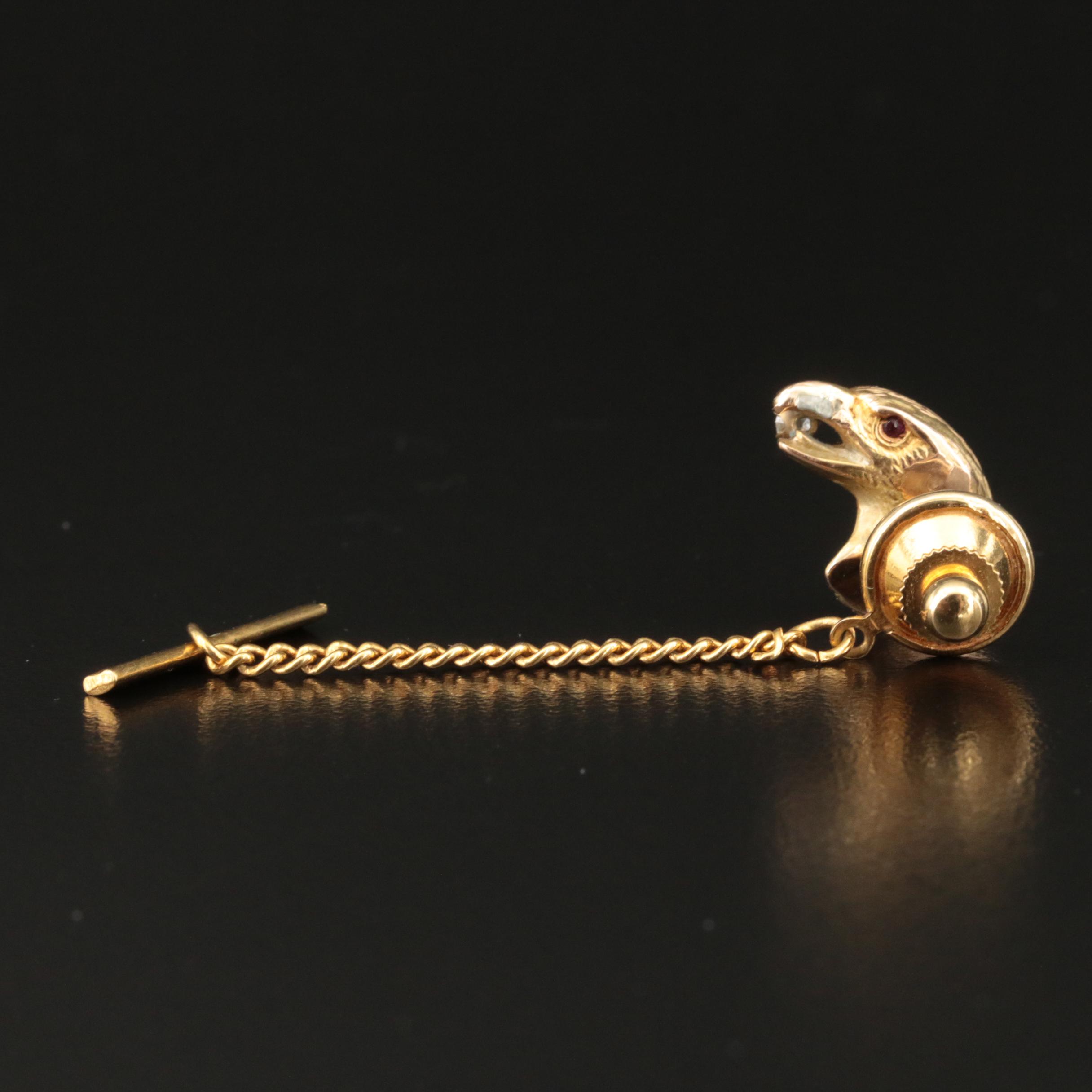 Vintage 14K Diamond and Ruby Eagle Tie Tack | EBTH