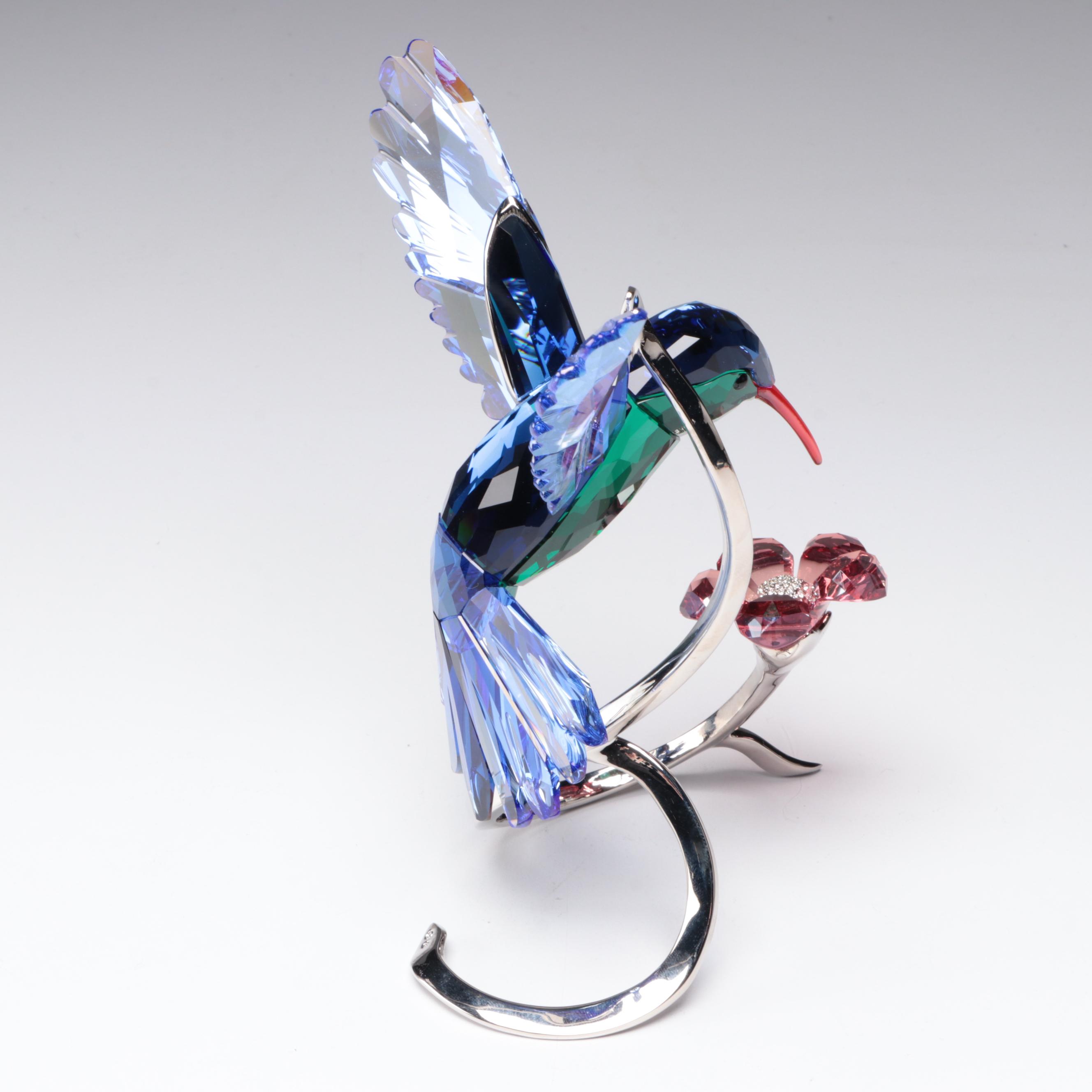Swarovski Crystal Hummingbird and Orchid Figurines | EBTH