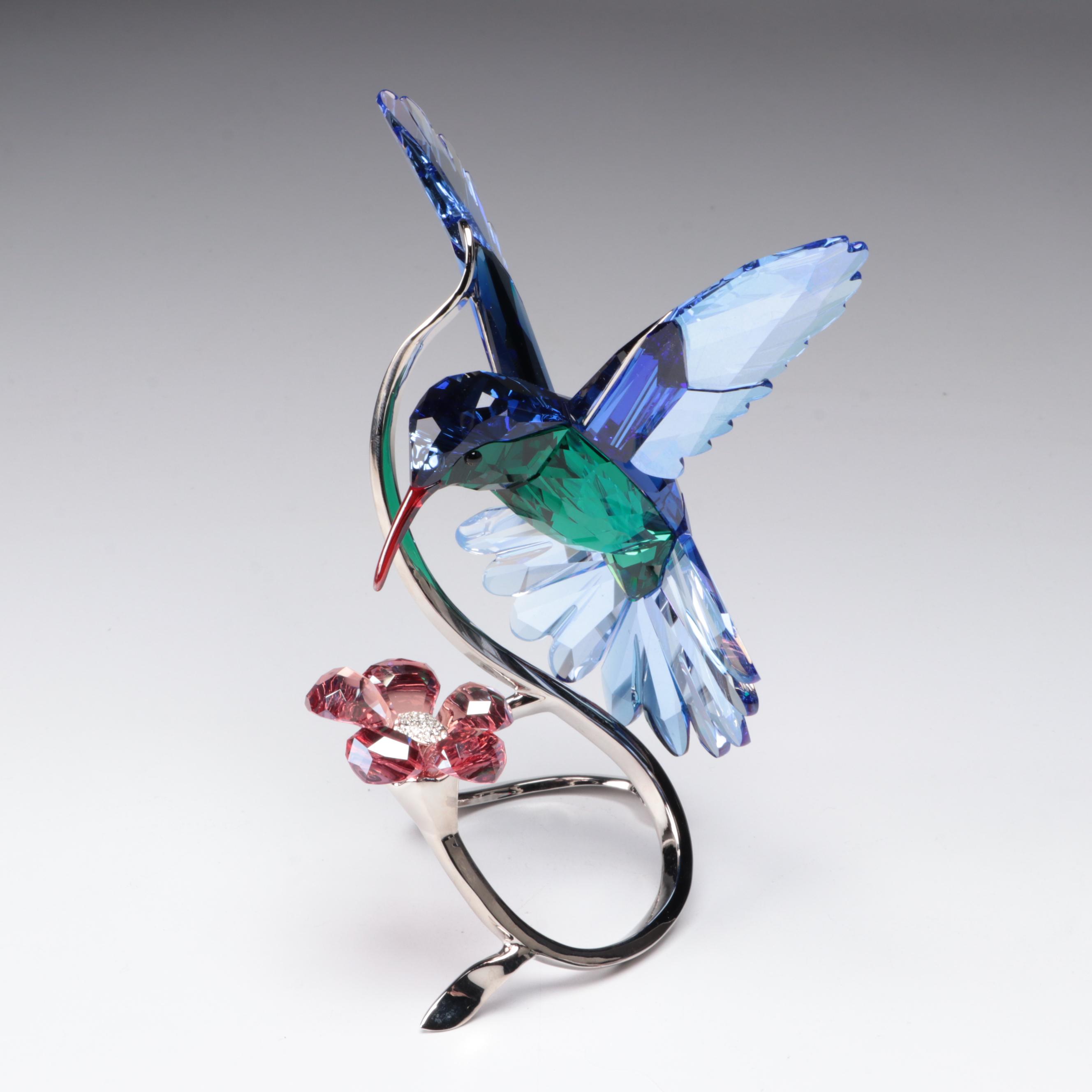 Swarovski Crystal Hummingbird and Orchid Figurines | EBTH