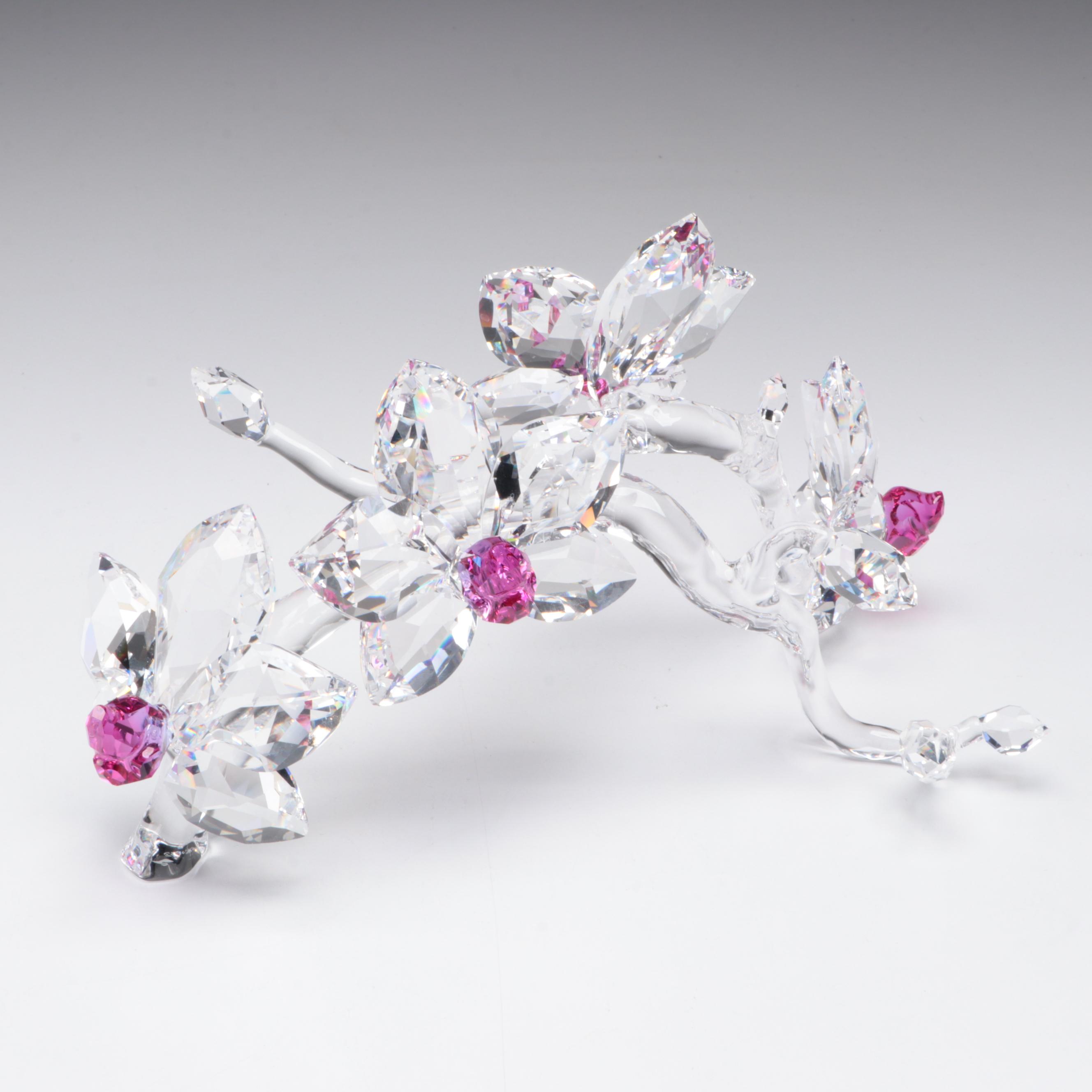 Swarovski Crystal Hummingbird and Orchid Figurines | EBTH