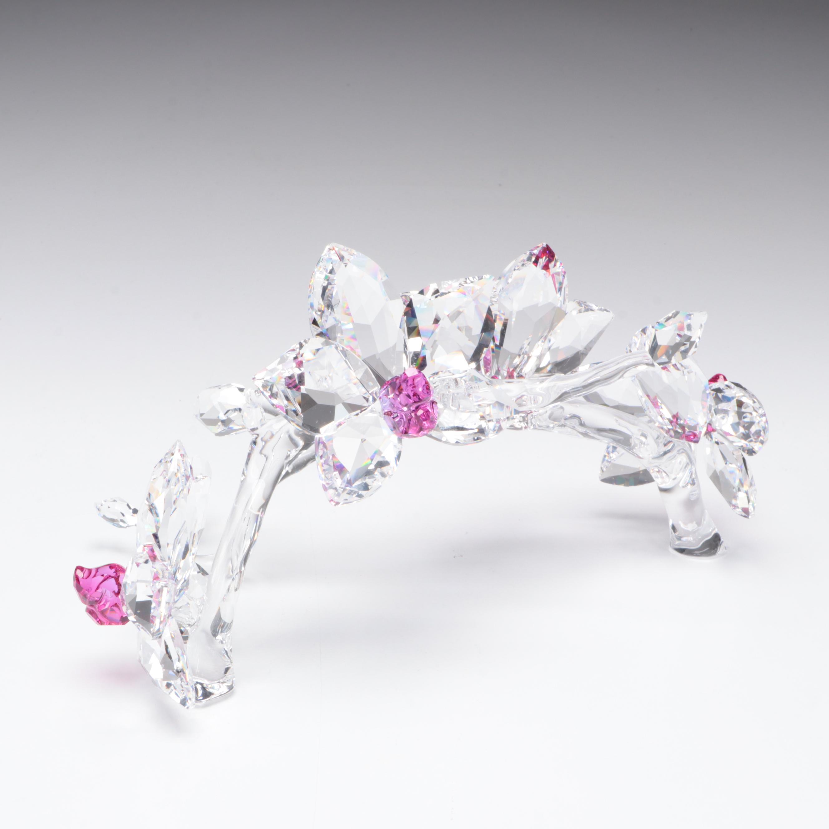 Swarovski Crystal Hummingbird and Orchid Figurines | EBTH