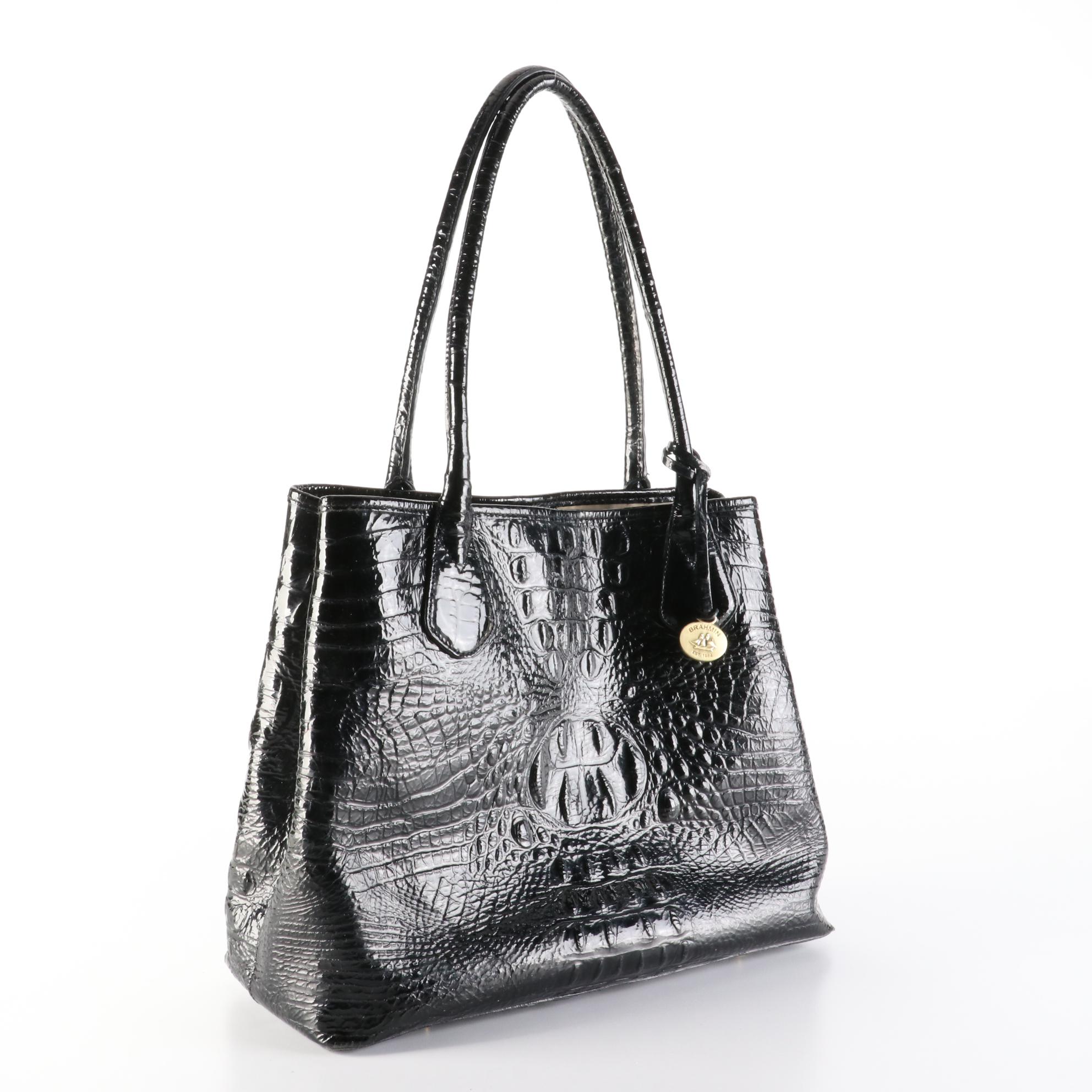Brahmin Tote Bag in Black Croc-Embossed Leather | EBTH