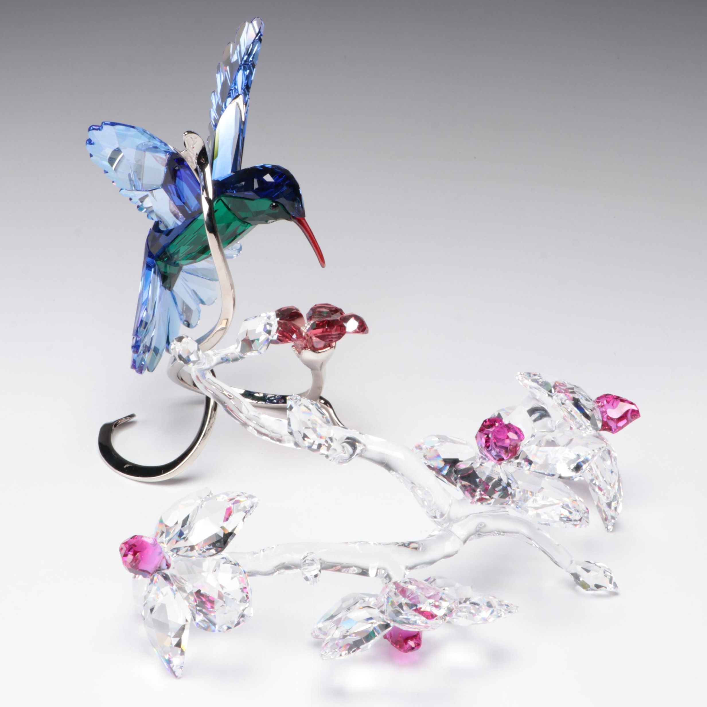 Swarovski Crystal Hummingbird and Orchid Figurines | EBTH