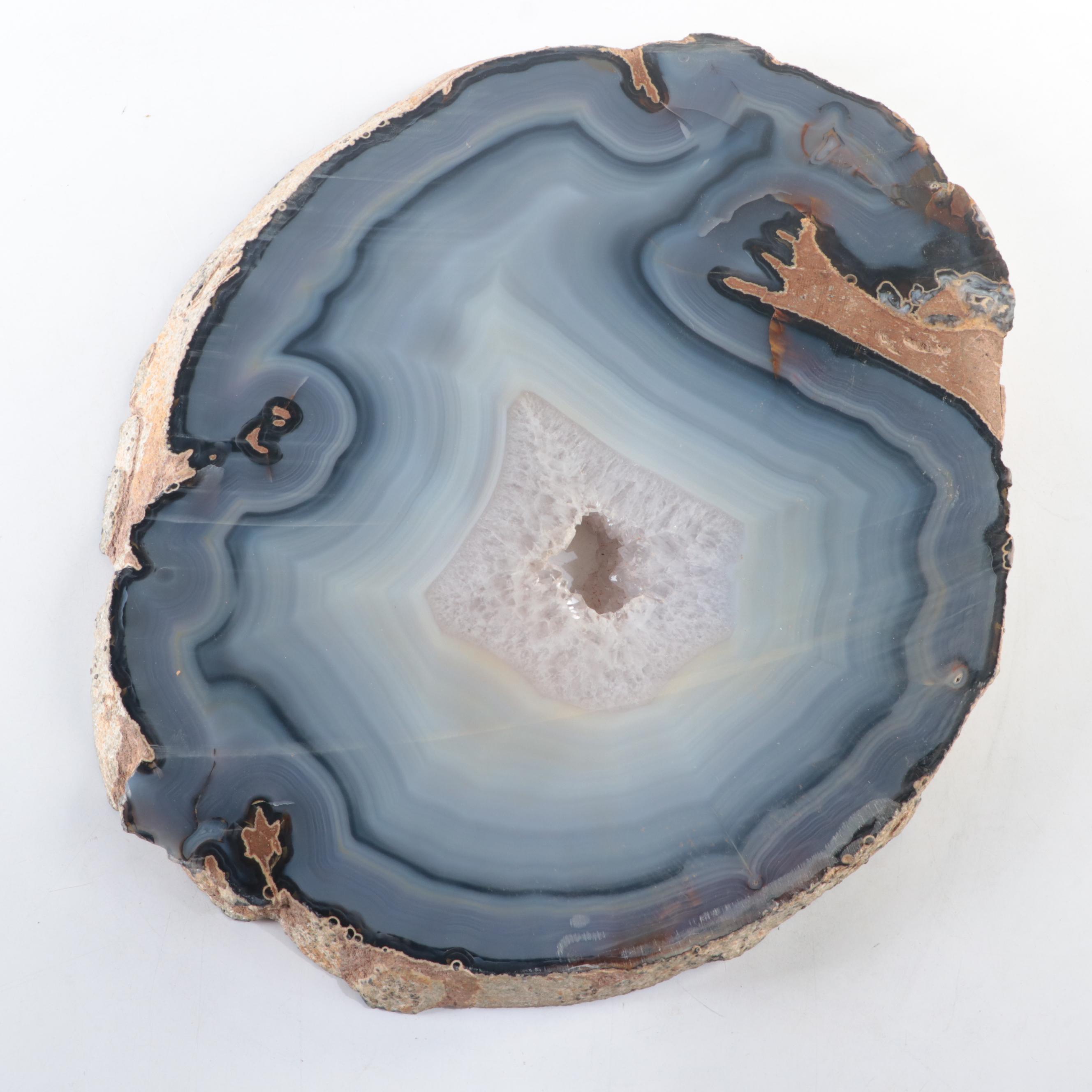 Cut and Polished Blue Banded Agate Geode Slice | EBTH