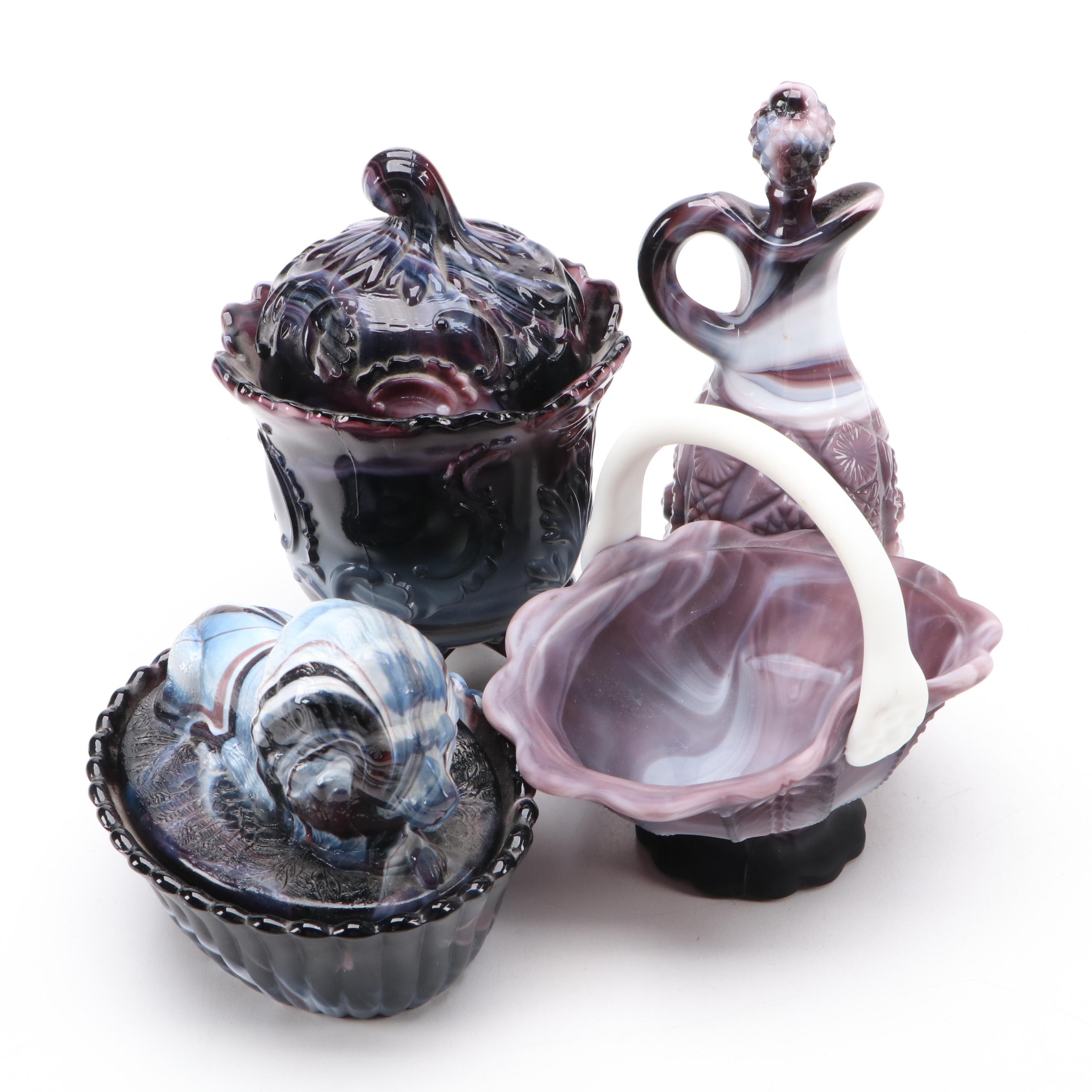 Imperial Glass Slag Items with Westmoreland Slag Glass Lion Lidded Dish ...
