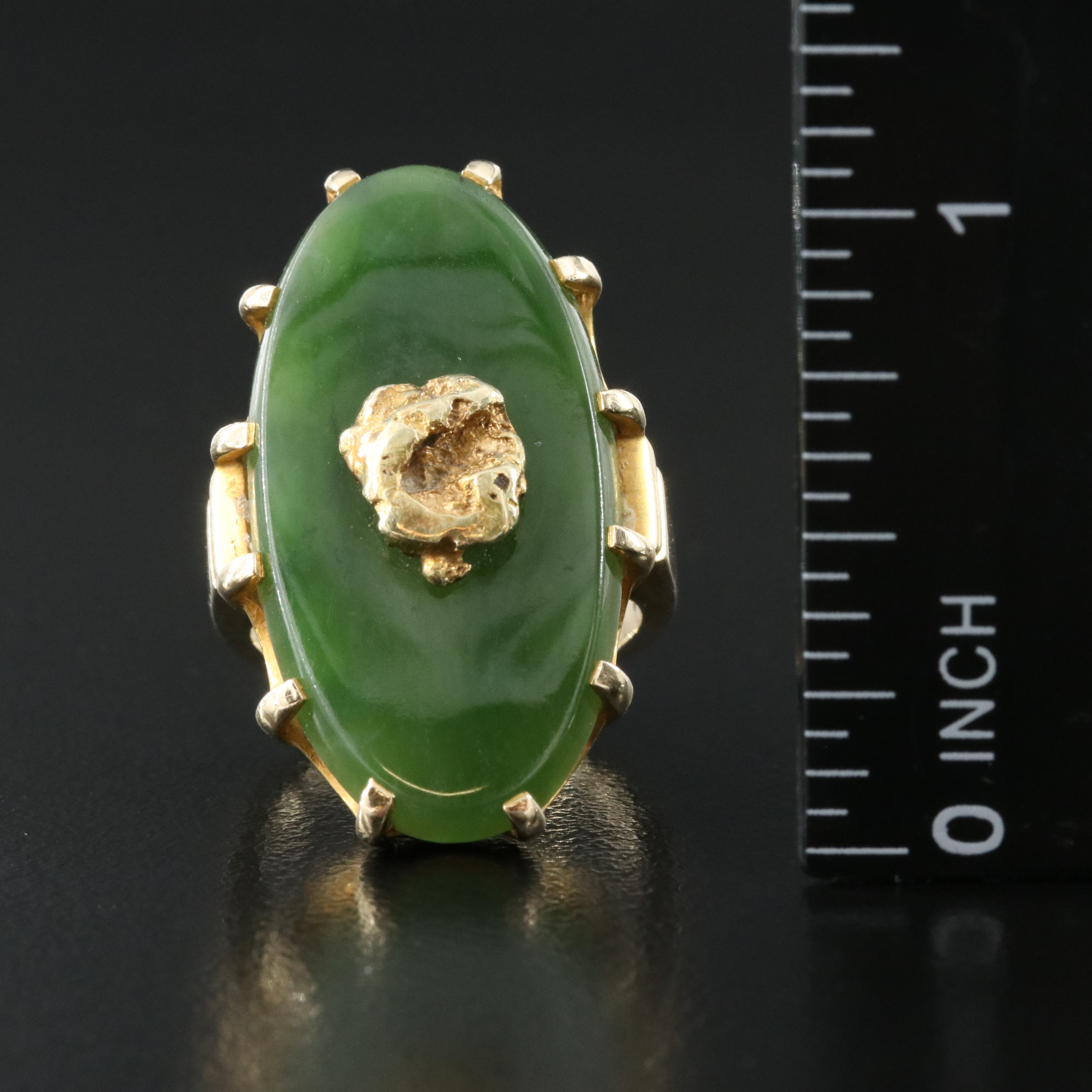 10K Nephrite Navette Ring with 14K Nugget Accents | EBTH