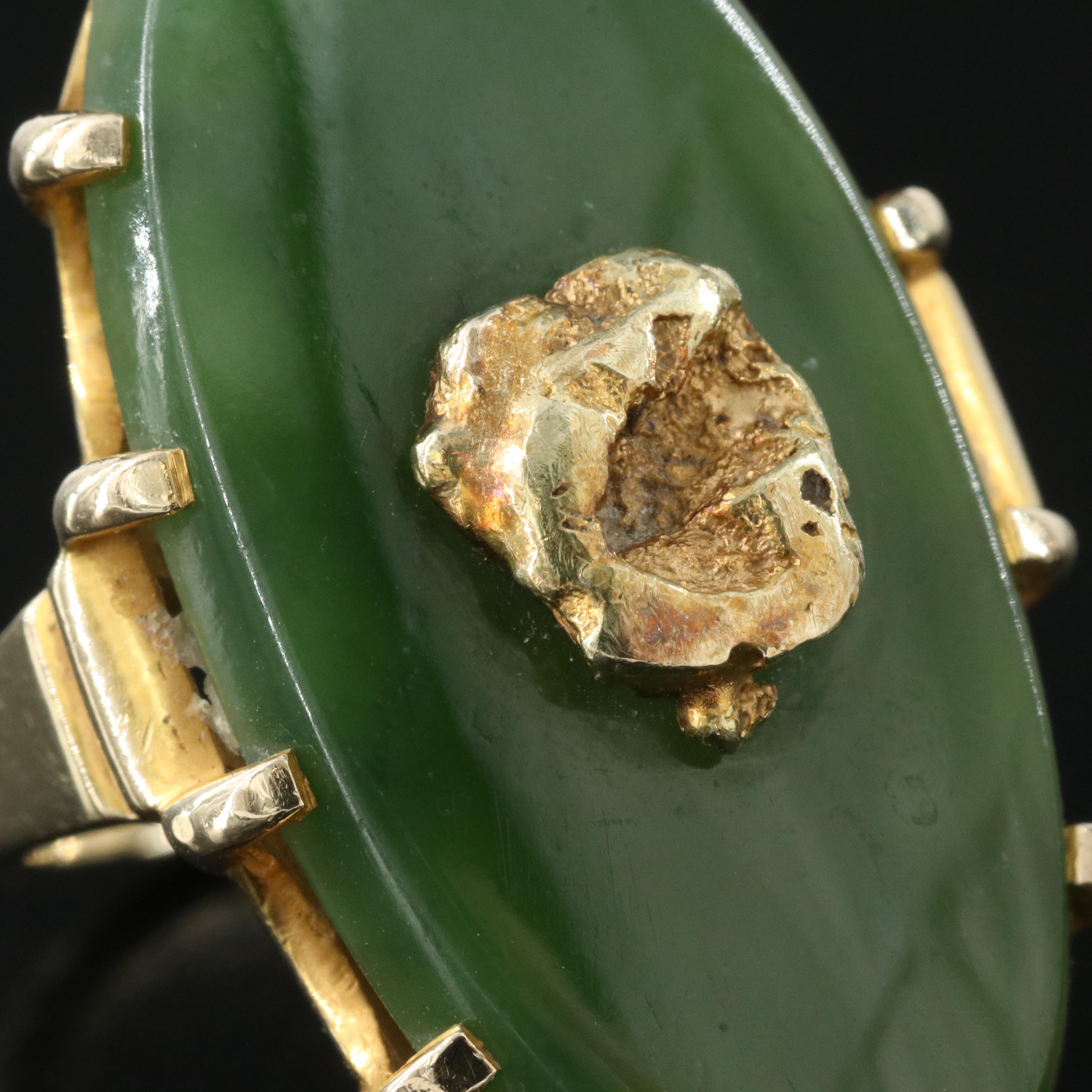 10K Nephrite Navette Ring with 14K Nugget Accents | EBTH