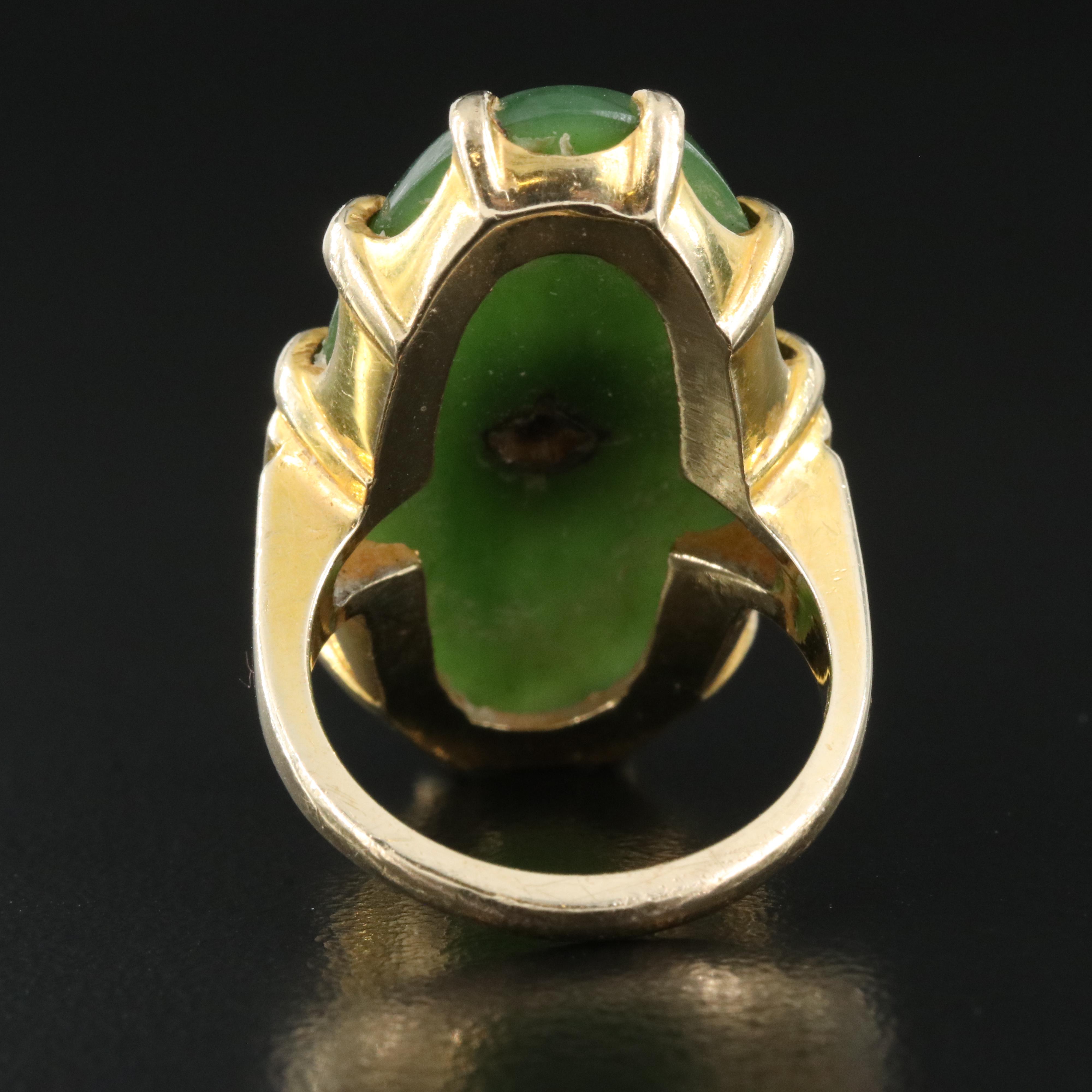 10K Nephrite Navette Ring with 14K Nugget Accents | EBTH