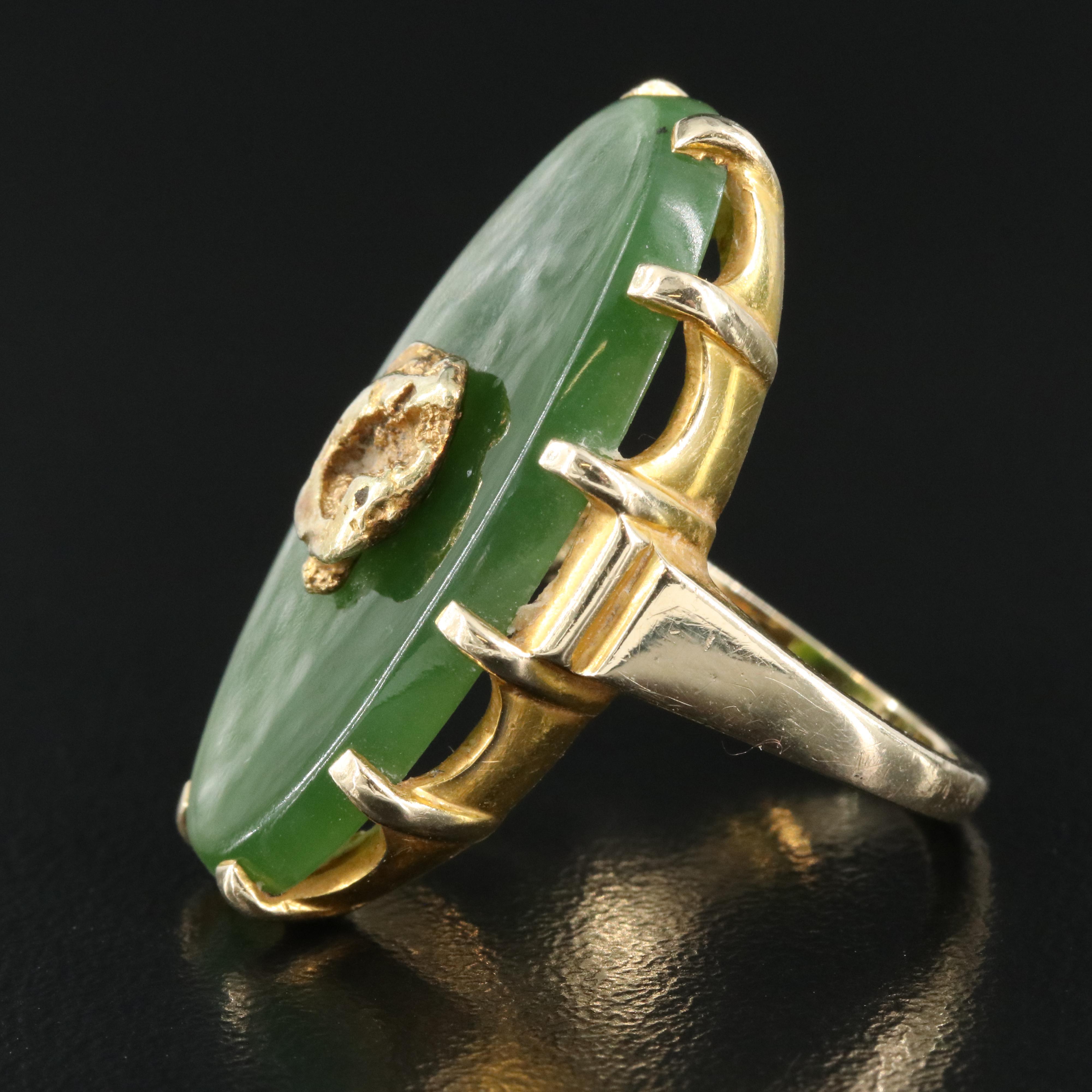 10K Nephrite Navette Ring with 14K Nugget Accents | EBTH