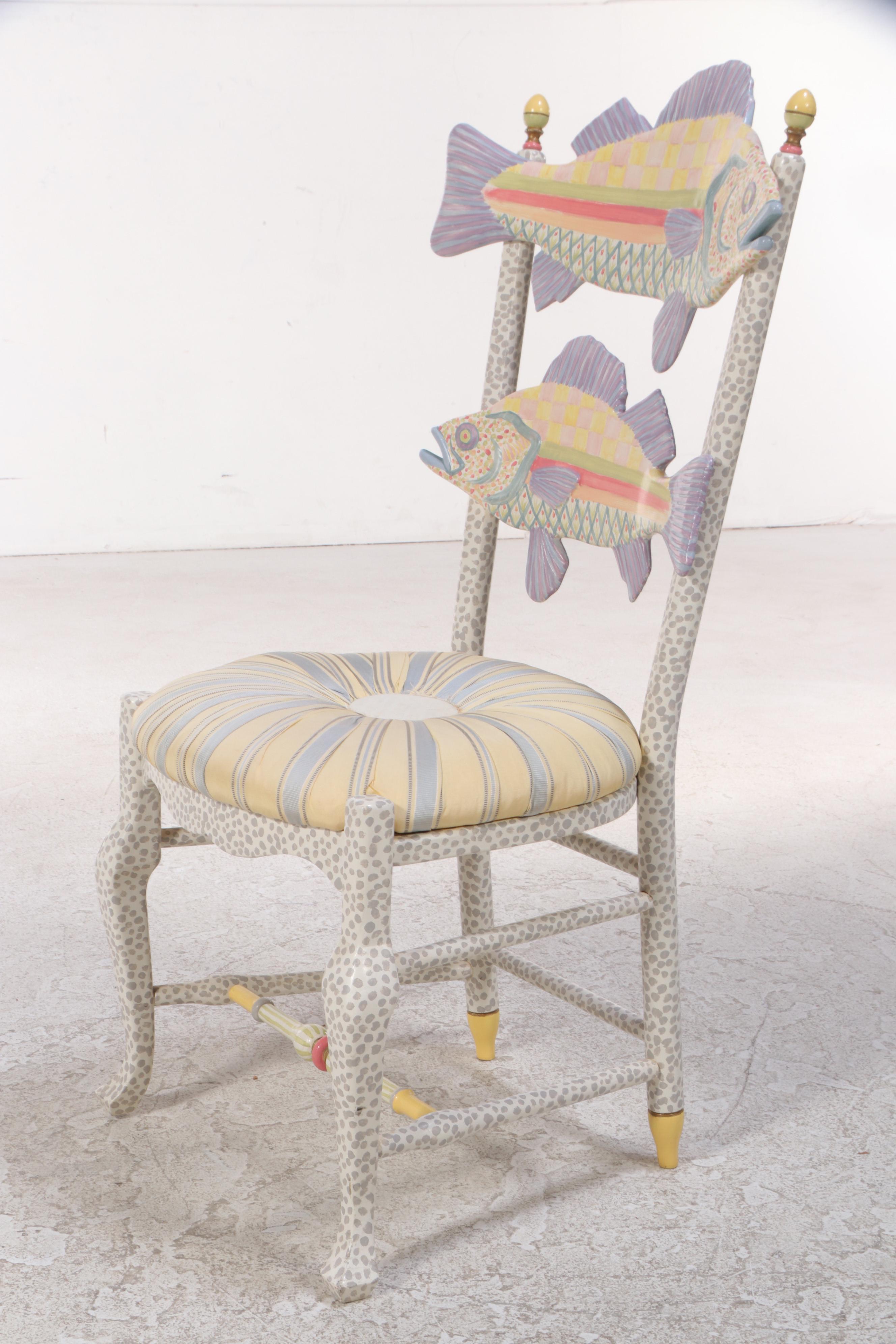 MacKenzie-Childs "Freckle Fish" Paint-Decorated Side Chair | EBTH