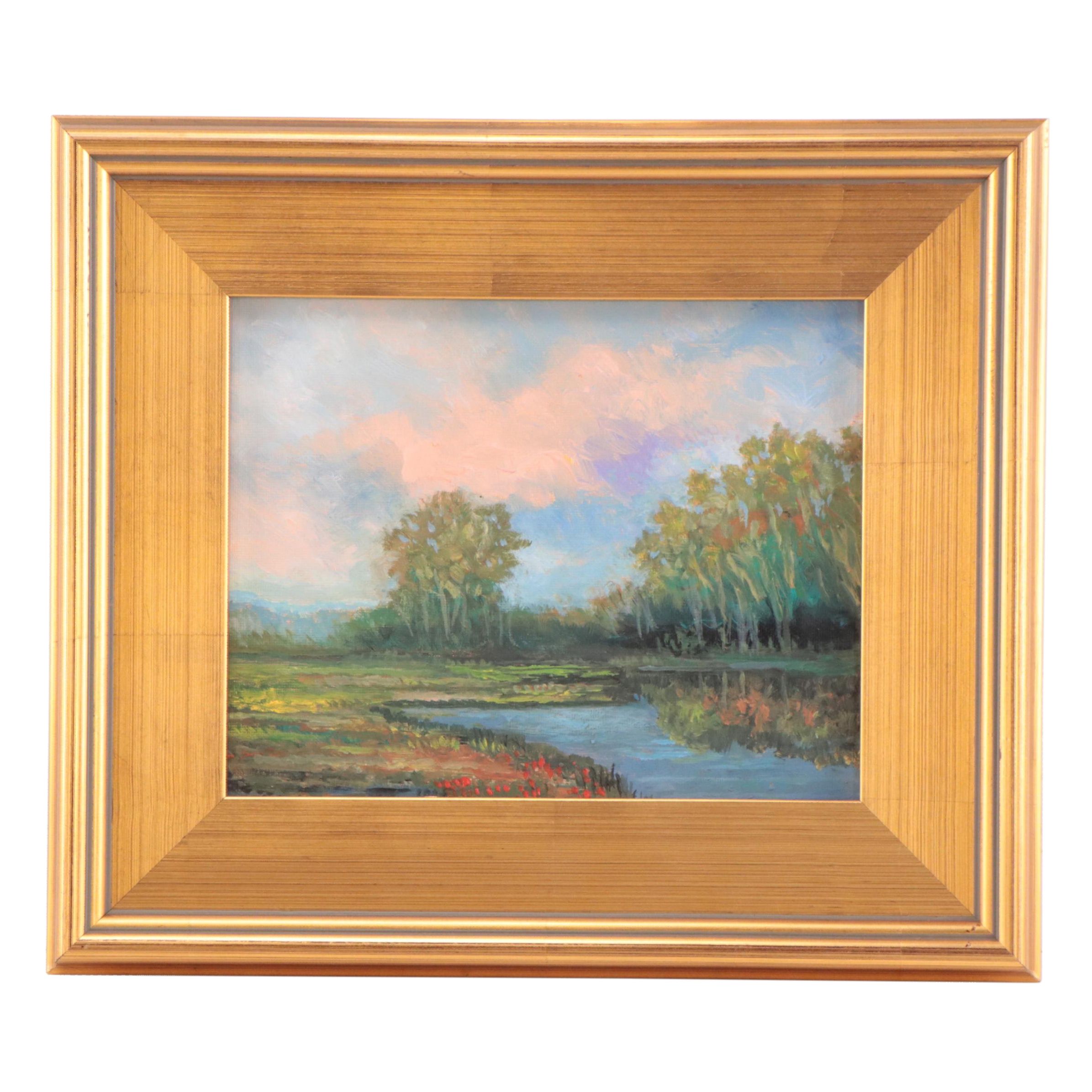 Beth Anderson Oil Painting "White Orchids on a Red Table" | EBTH