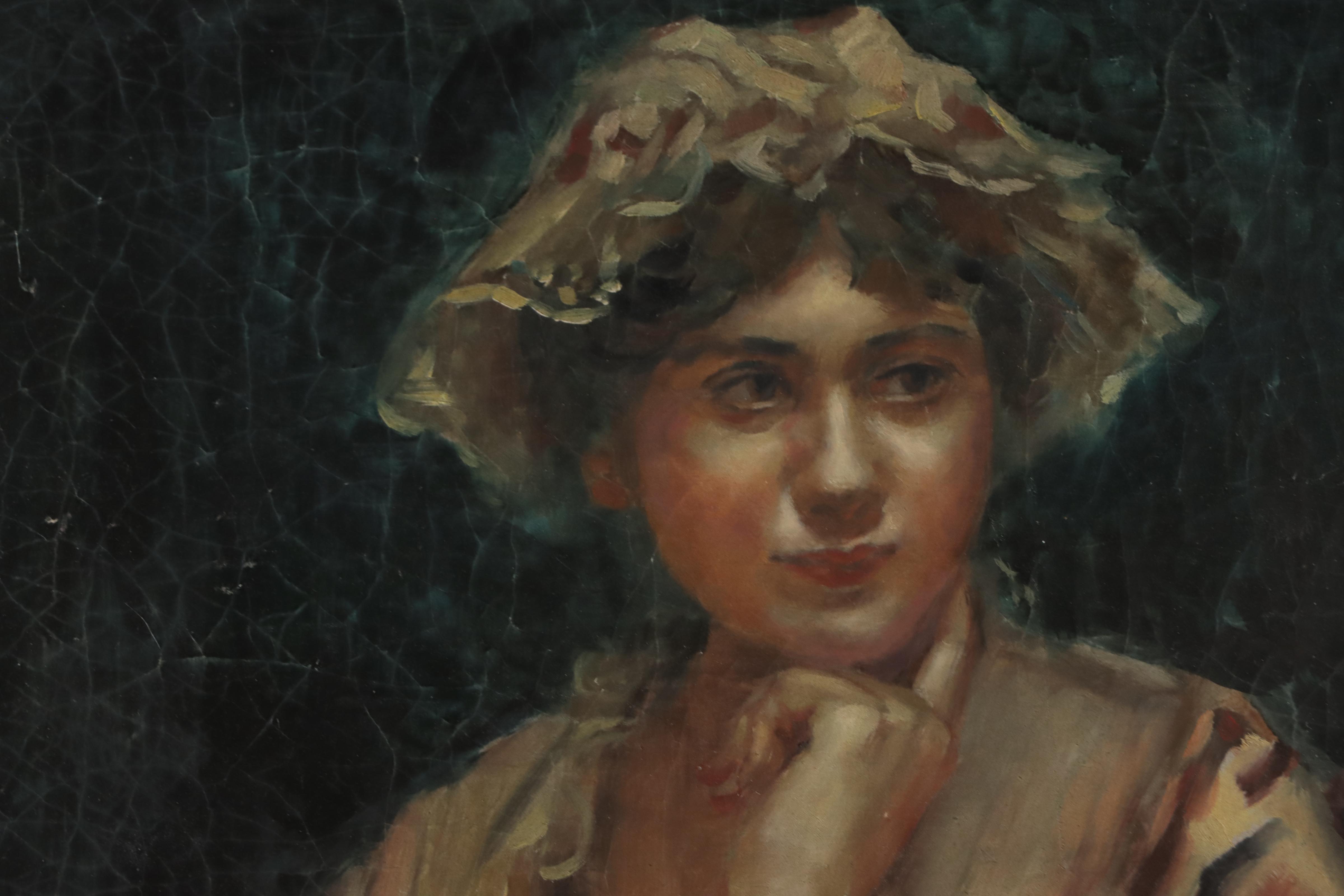 Portrait Oil Painting of Woman Posing, Circa 1900 | EBTH
