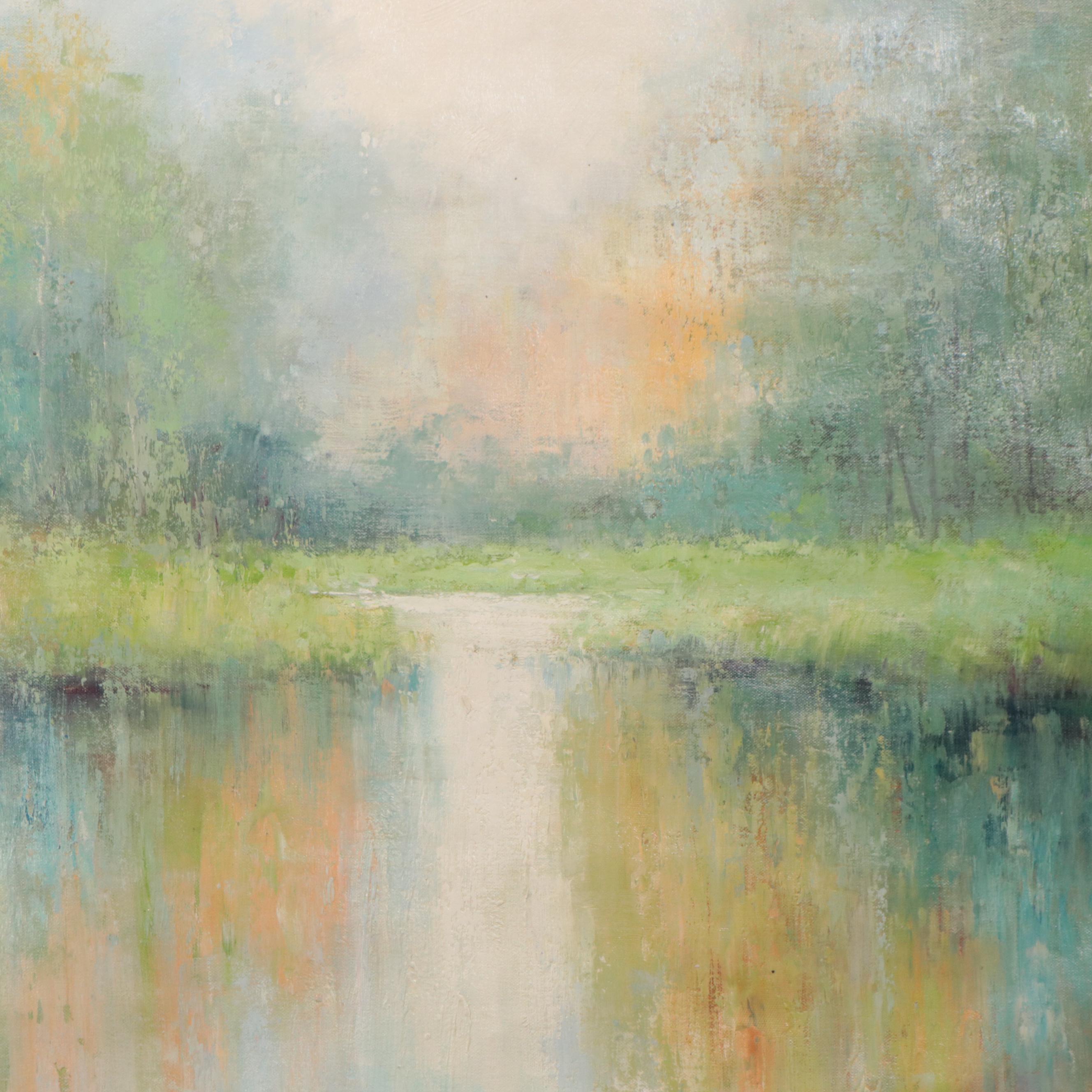 Kingston Impressionist Style Pond Landscape Oil Painting, 21st Century ...