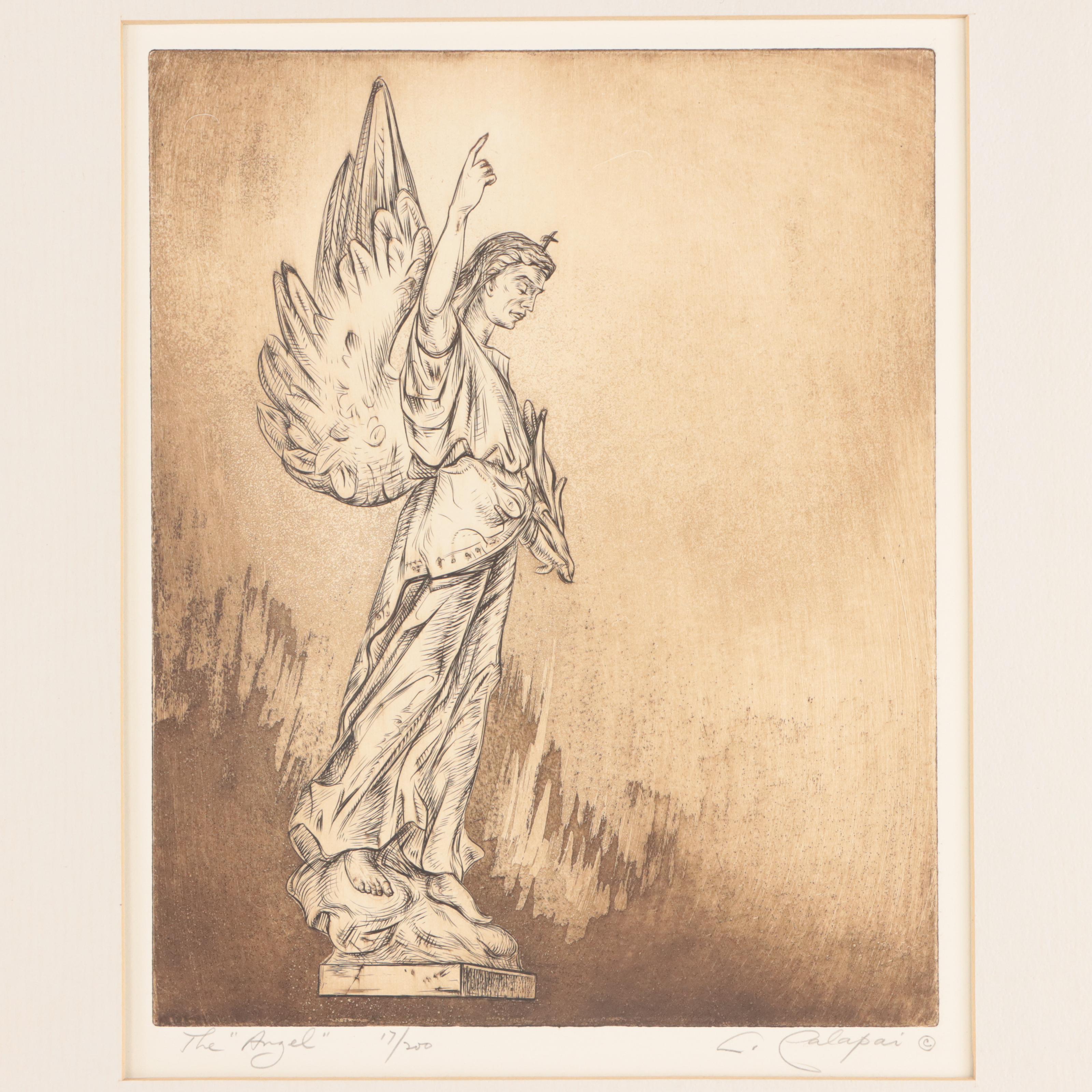 Letterio Calapai Etchings Including "The Angel" and "Elemental Figure ...