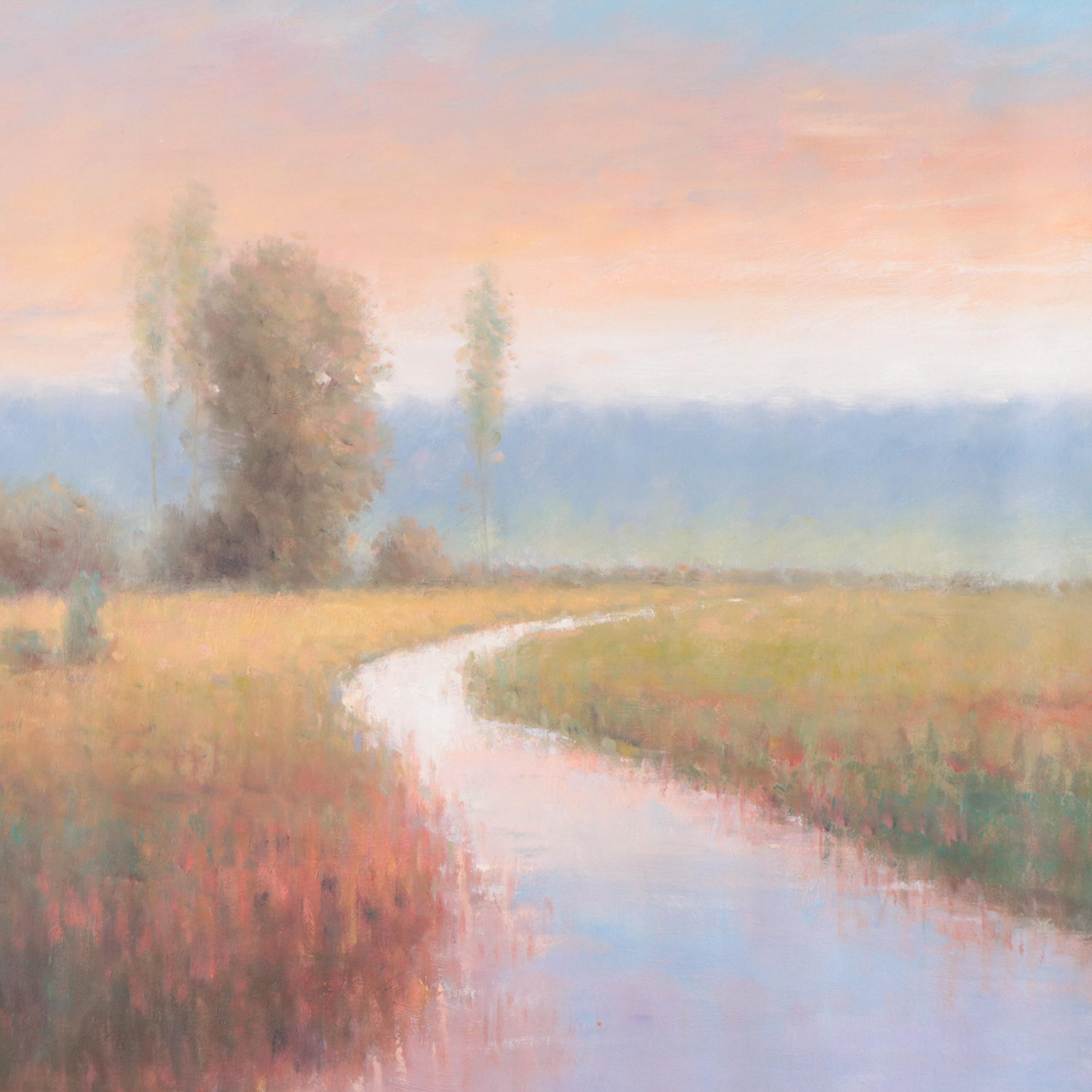 N. Ming Impressionist Style Oil Painting of Marsh Landscape at Sunset ...