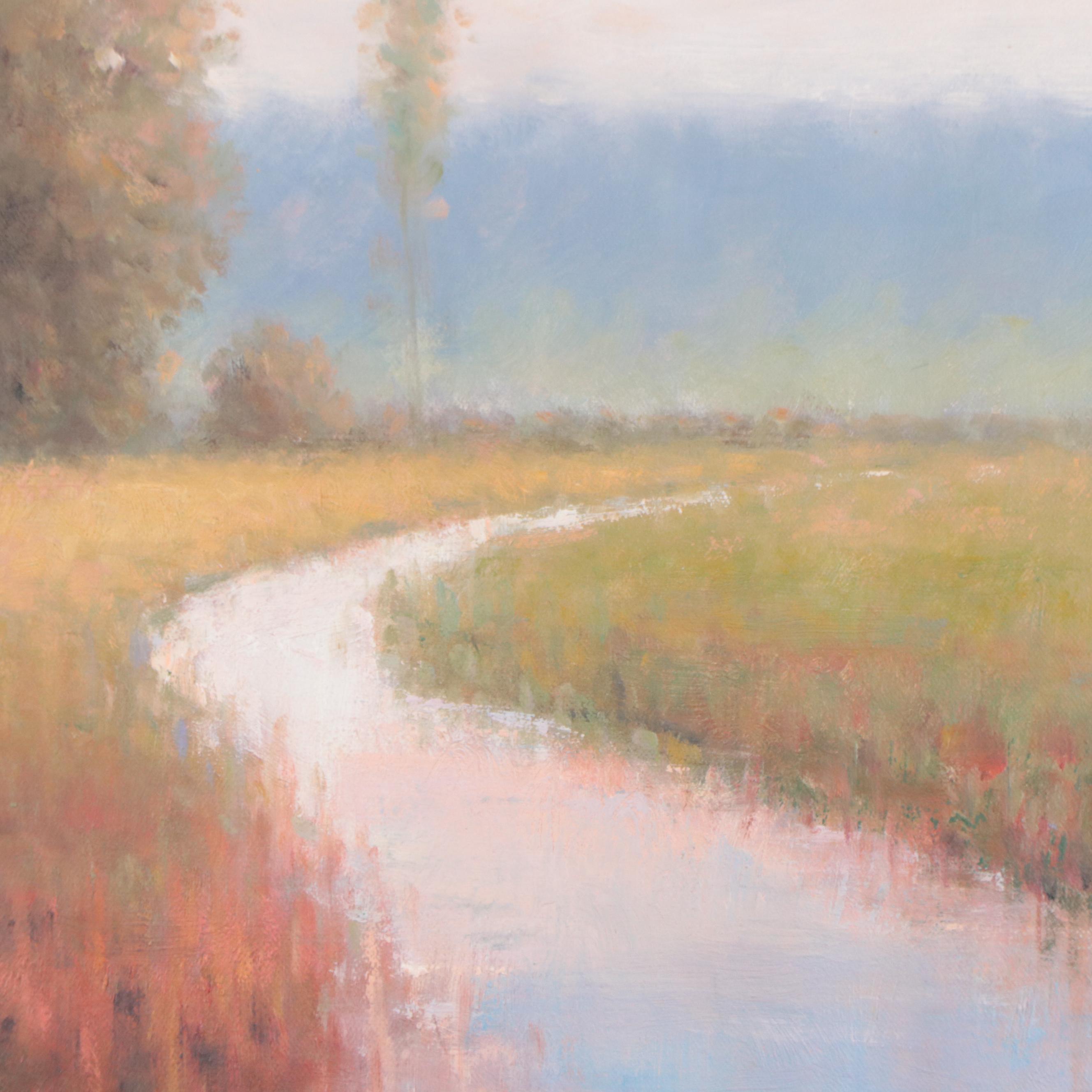 N. Ming Impressionist Style Oil Painting of Marsh Landscape at Sunset ...