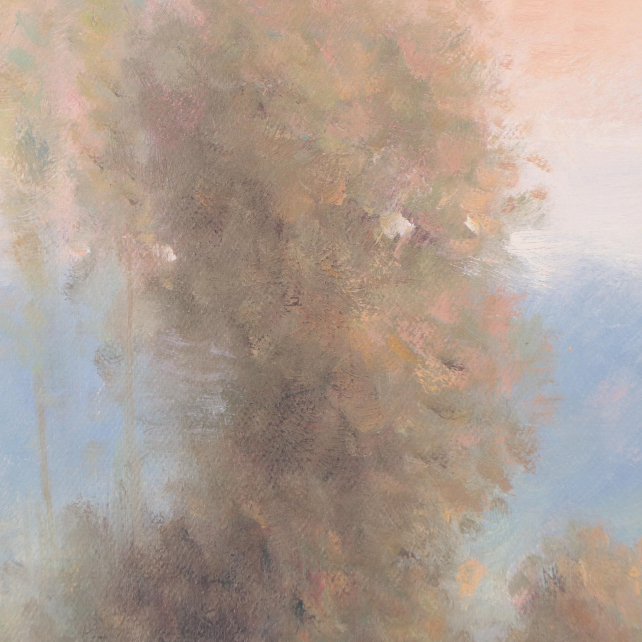 N. Ming Impressionist Style Oil Painting of Marsh Landscape at Sunset ...