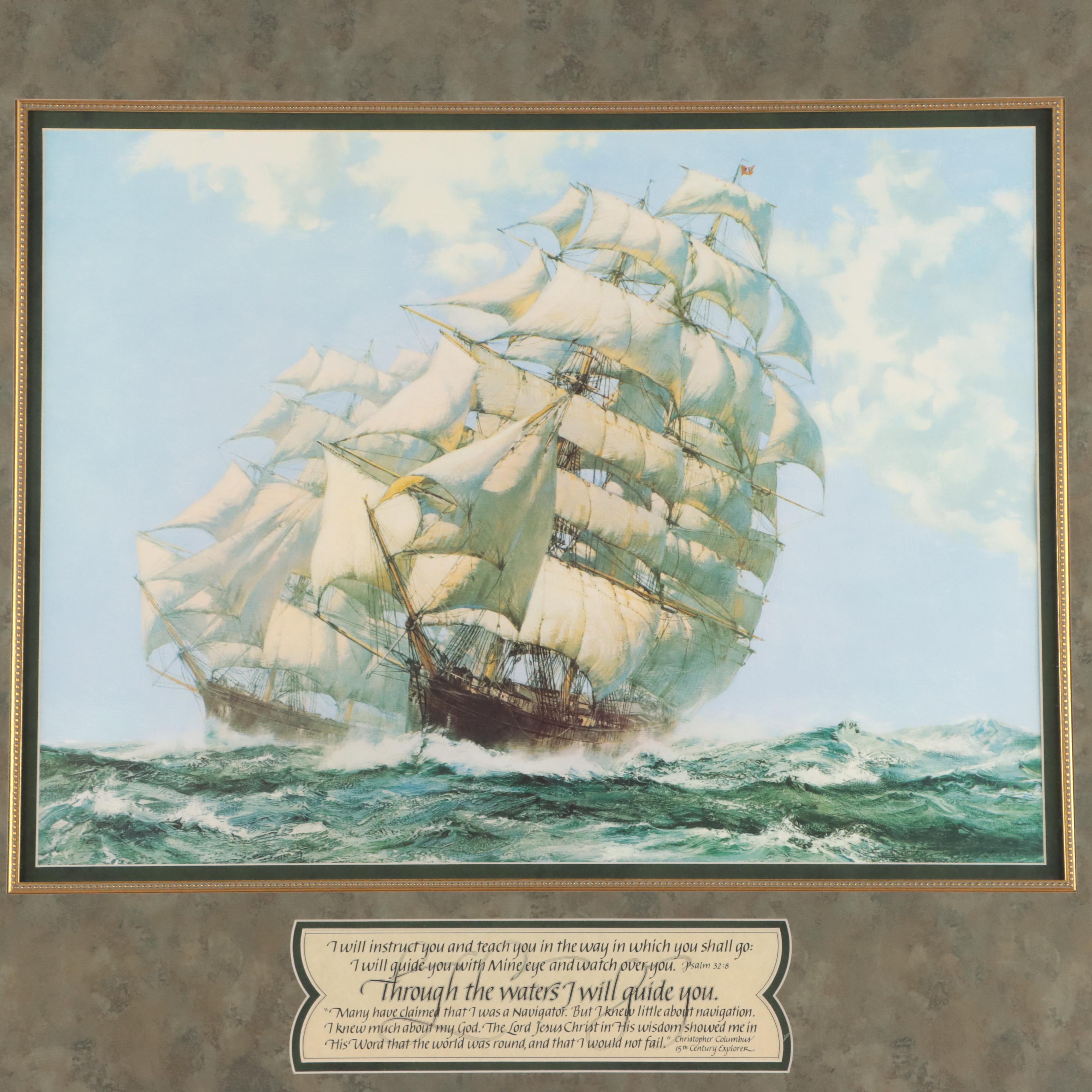 Offset Lithograph After Montague Dawson of Sailing Ships "Ariel and ...
