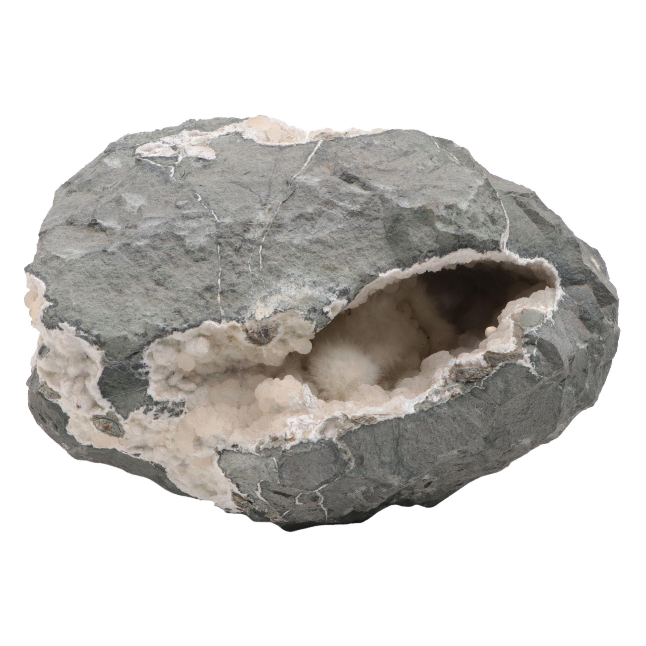 Calcite Geode with Okenite Puffballs Mineral Specimen | EBTH