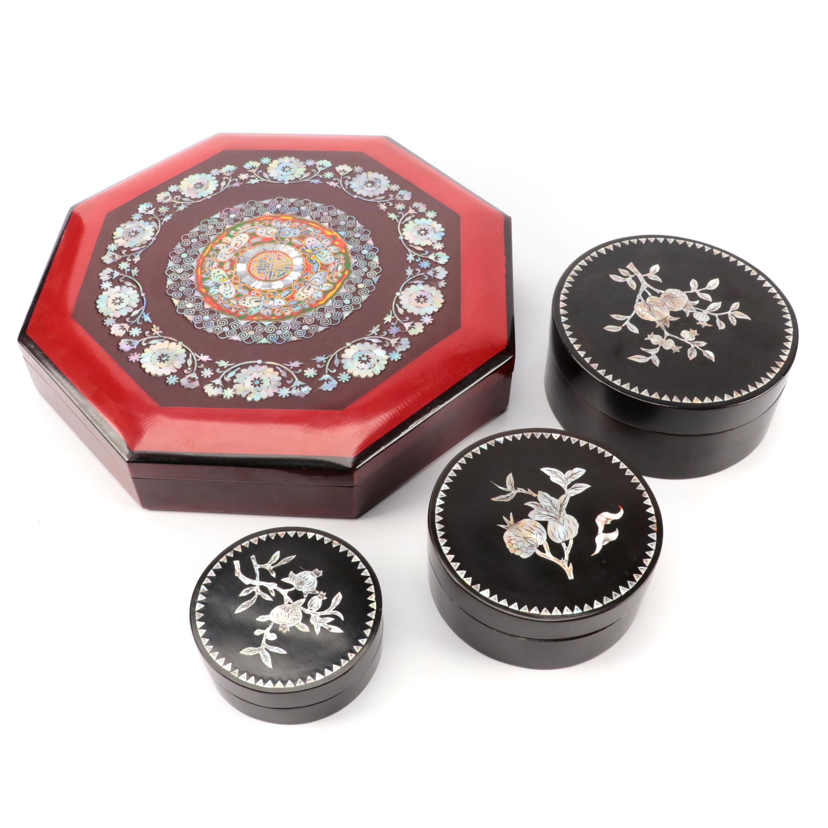 Chinese Lacquered Boxes with Abalone Inlay | EBTH