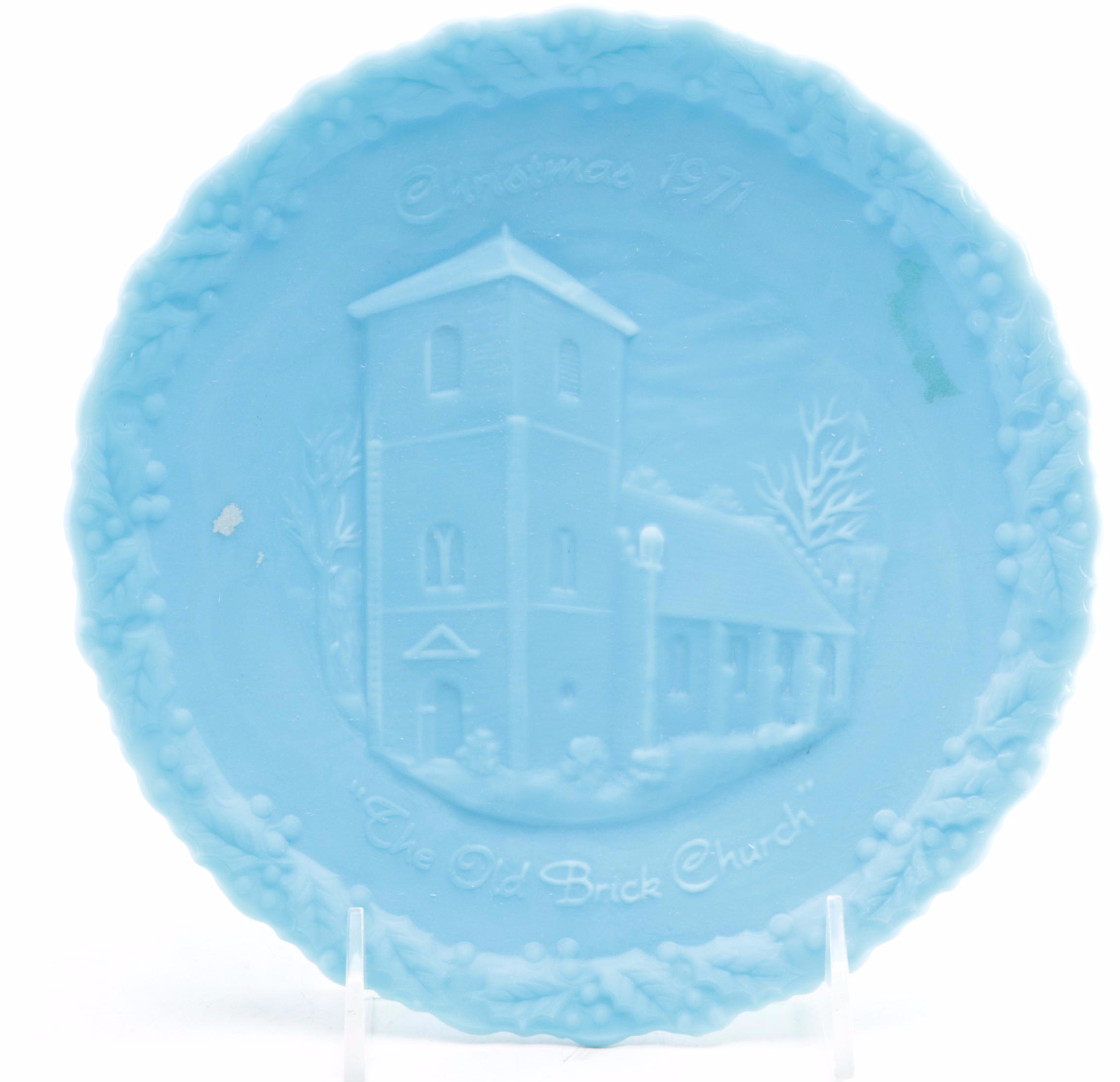 Fenton Blue Satin Glass Collector Plates, 1970s | EBTH