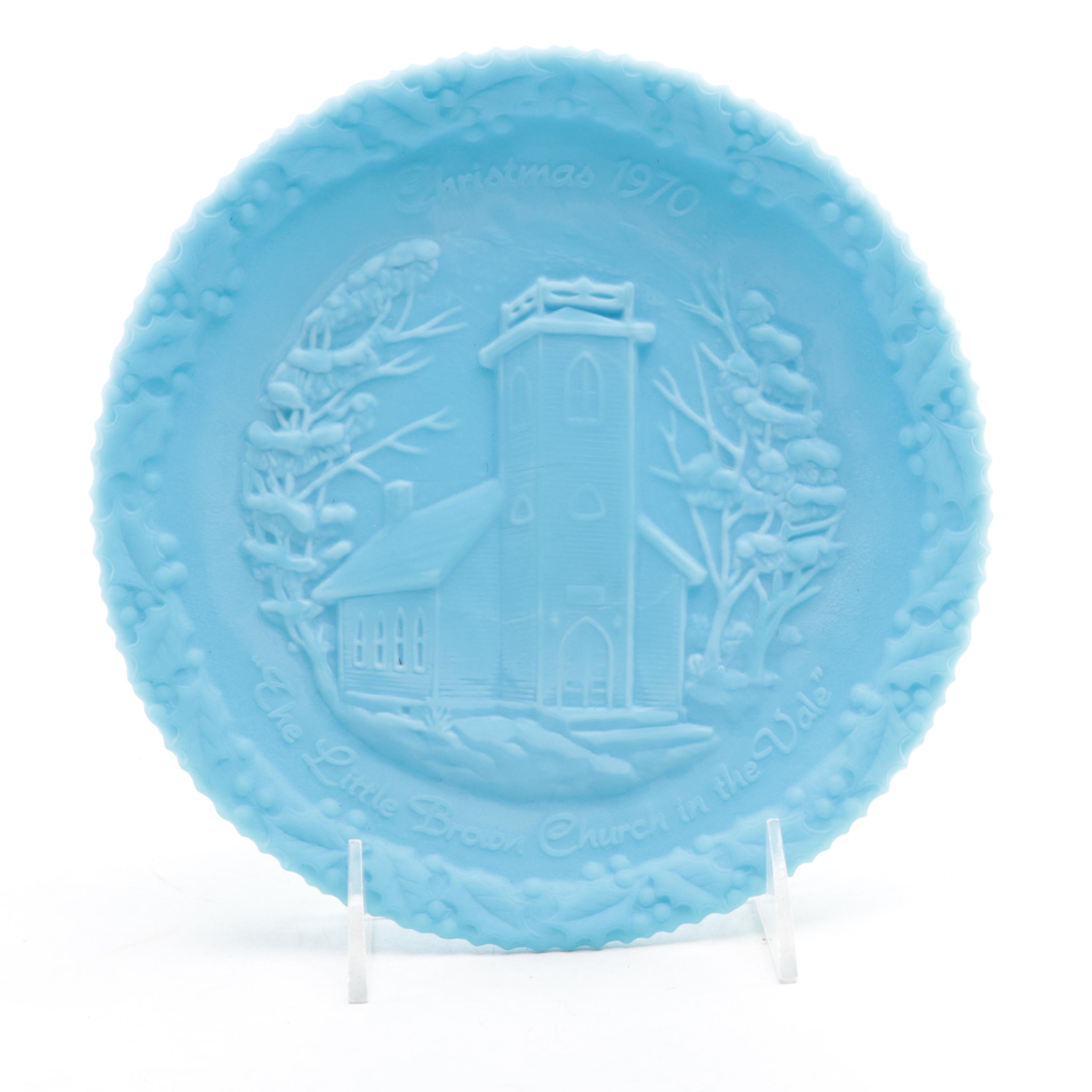 Fenton Blue Satin Glass Collector Plates, 1970s | EBTH