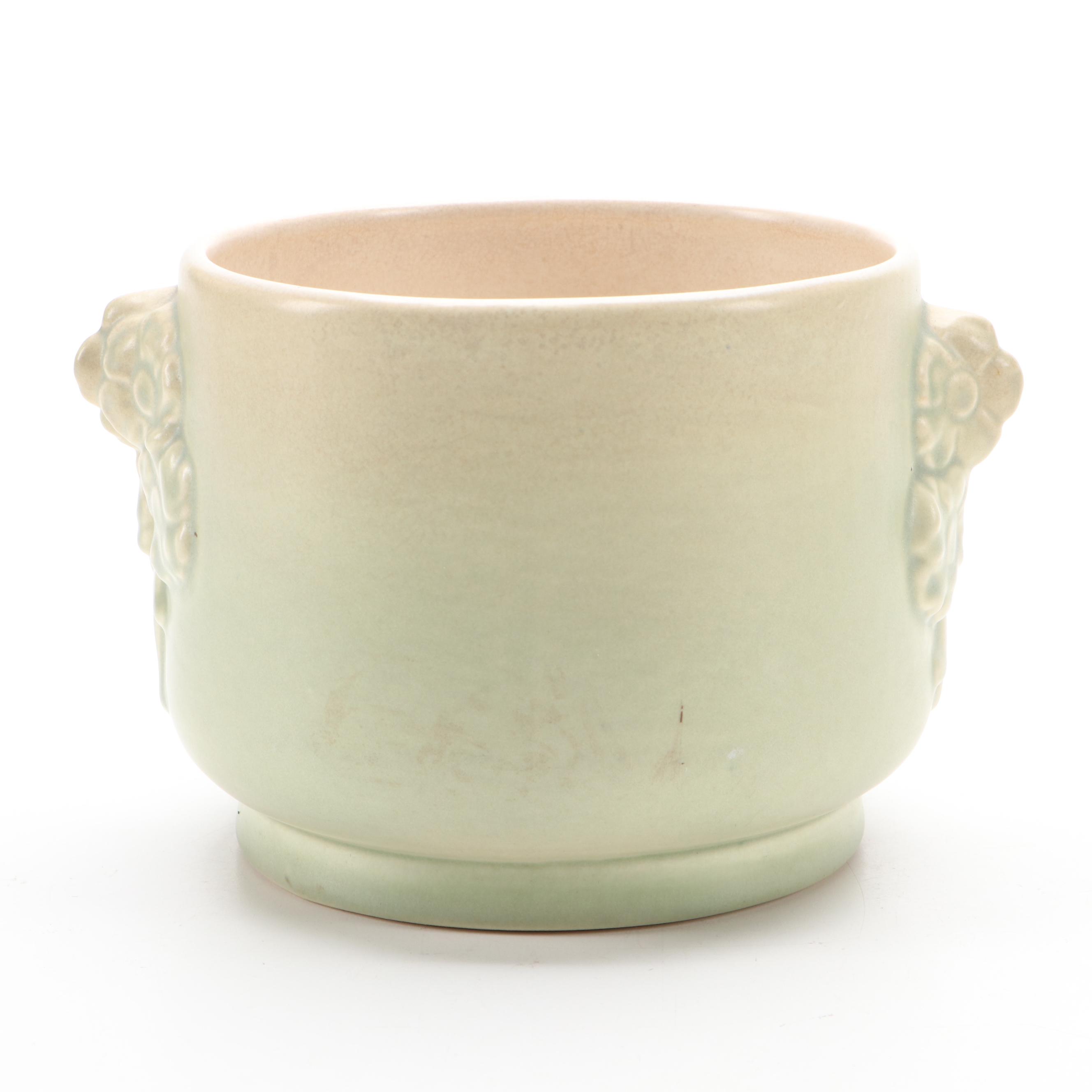 Red Wing Pottery Matte Green Glaze Floral Handled Planter, Mid-20th ...