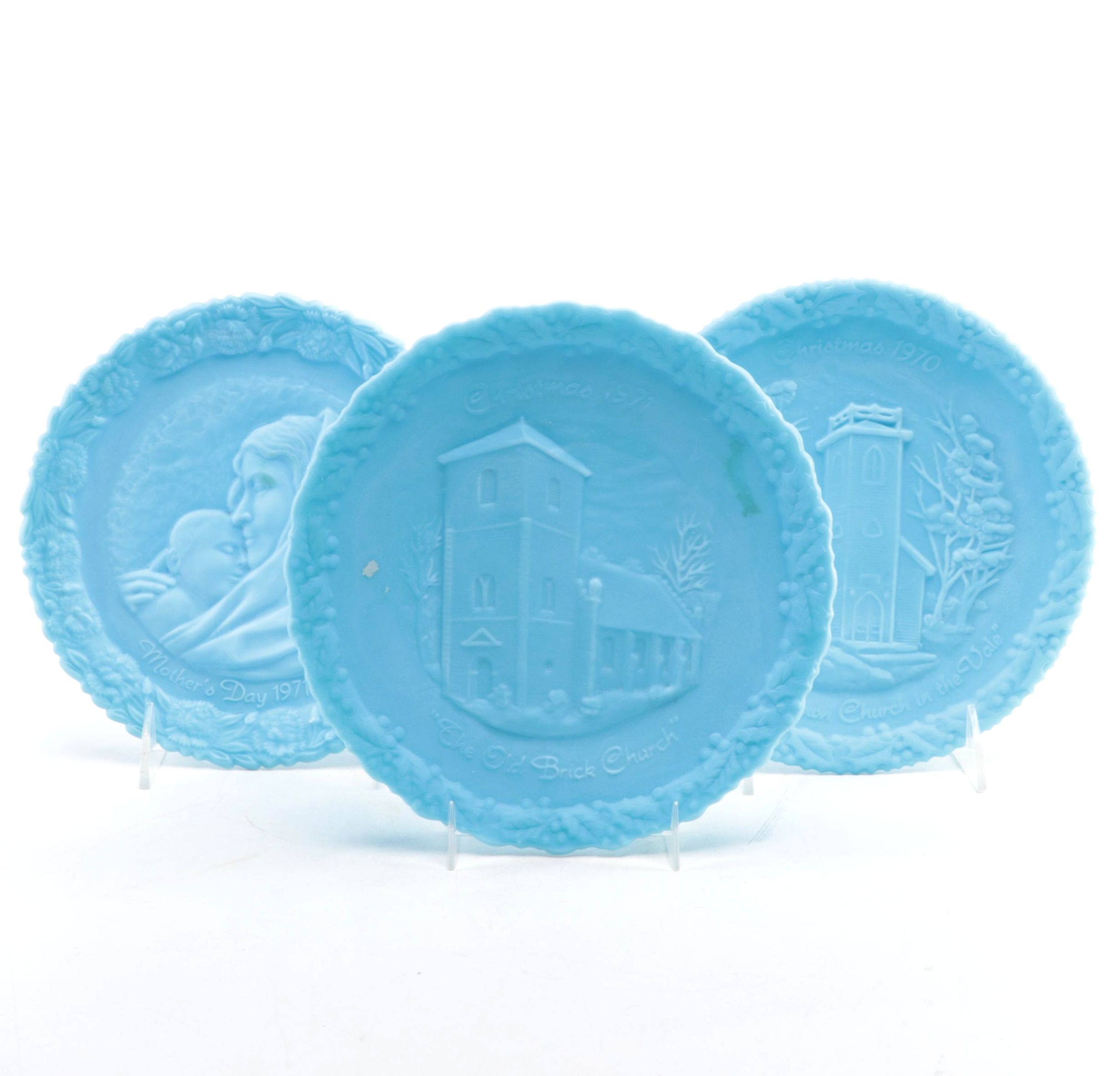 Fenton Blue Satin Glass Collector Plates, 1970s | EBTH
