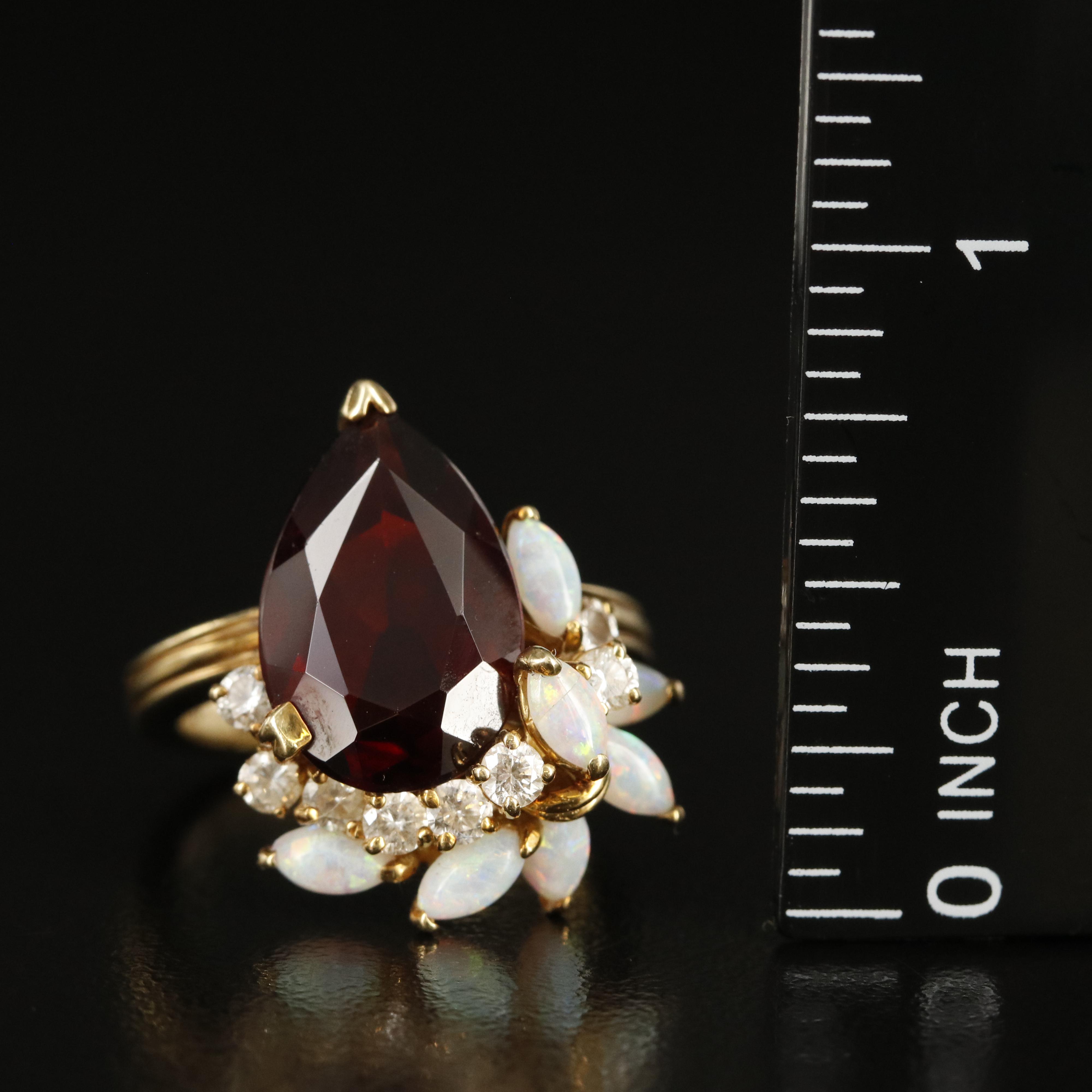 18K Garnet, Opal and Diamond Ring | EBTH
