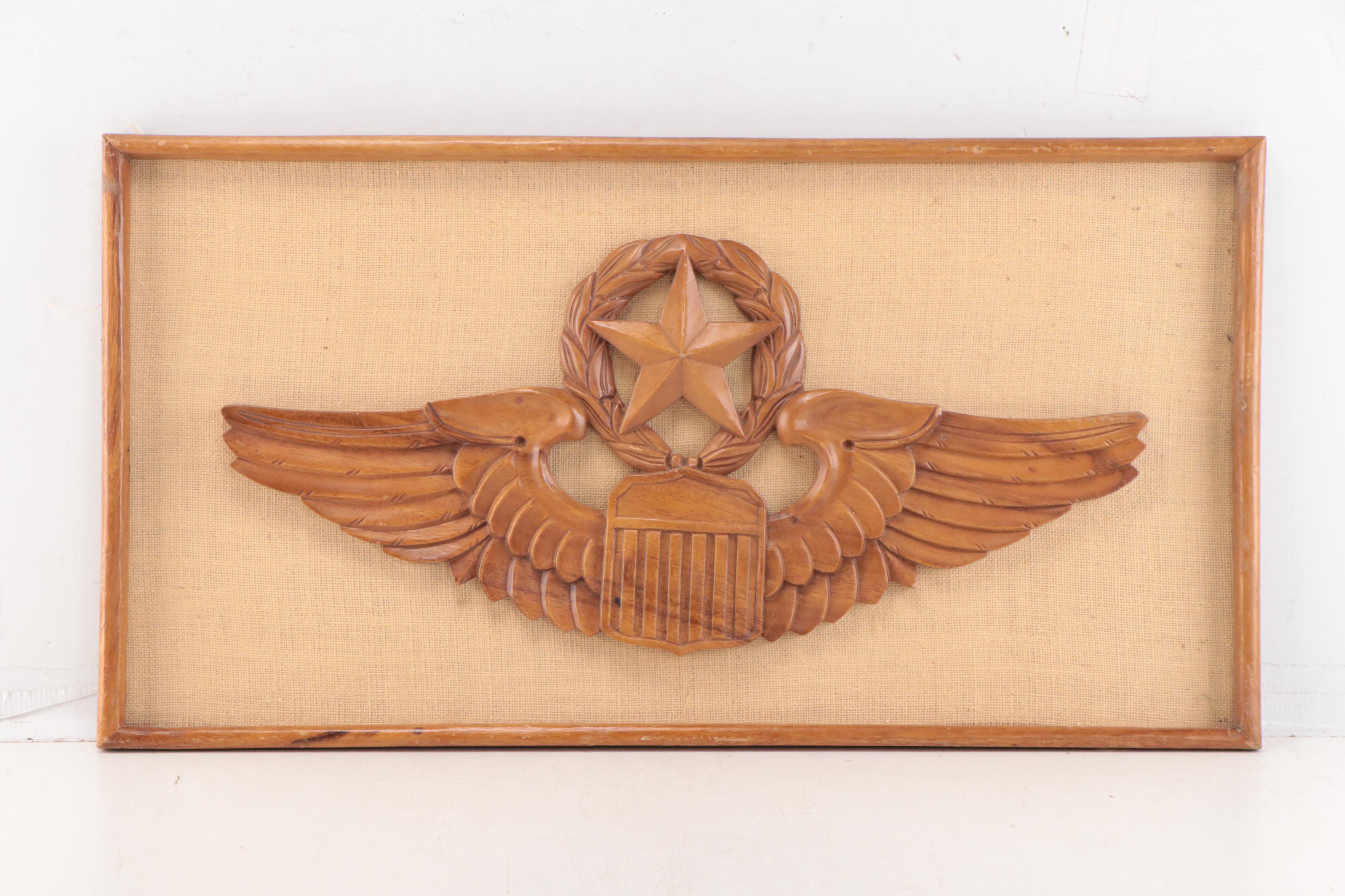 Master Army Aviator Wings Carved Wood Framed Wall Hanging | EBTH