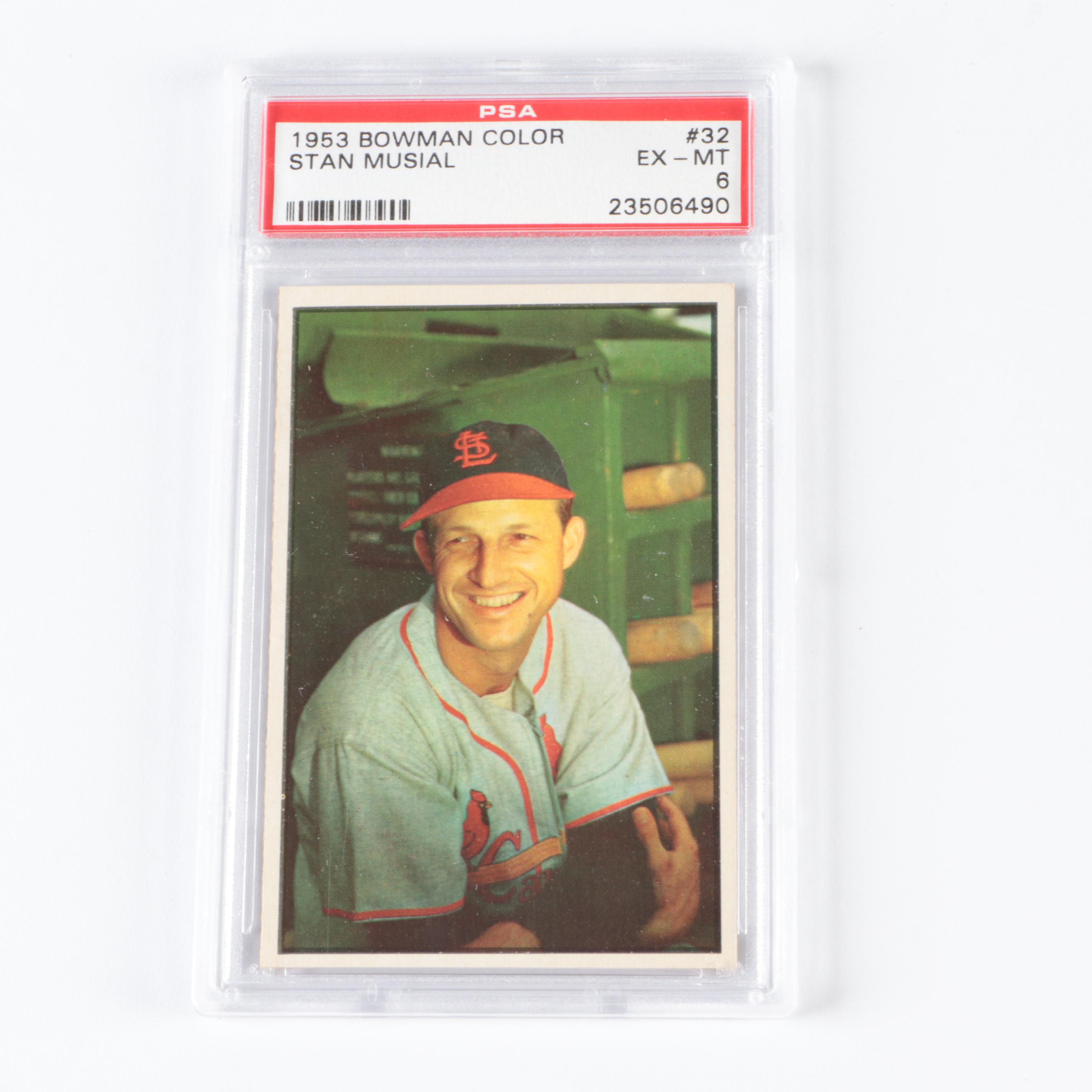 1953 Bowman Color Stan Musial PSA 6 with Mickey Mantle, Yogi Berra and ...