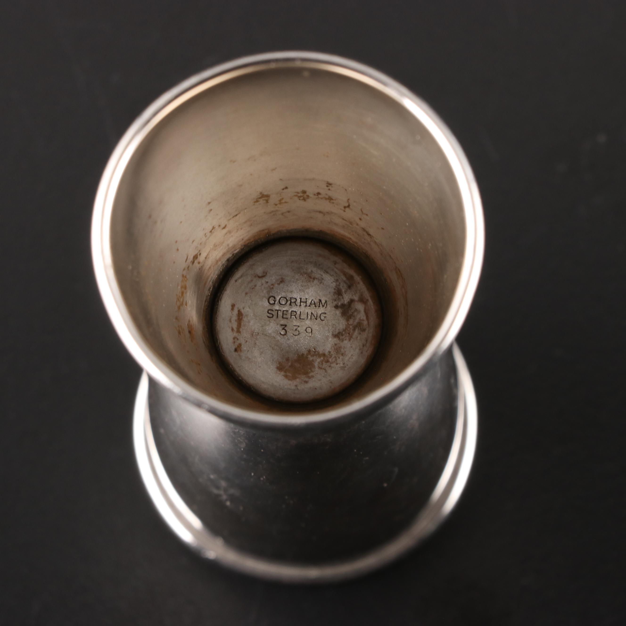 Gorham Sterling Silver Double Jigger with English Silver Plate Olive ...