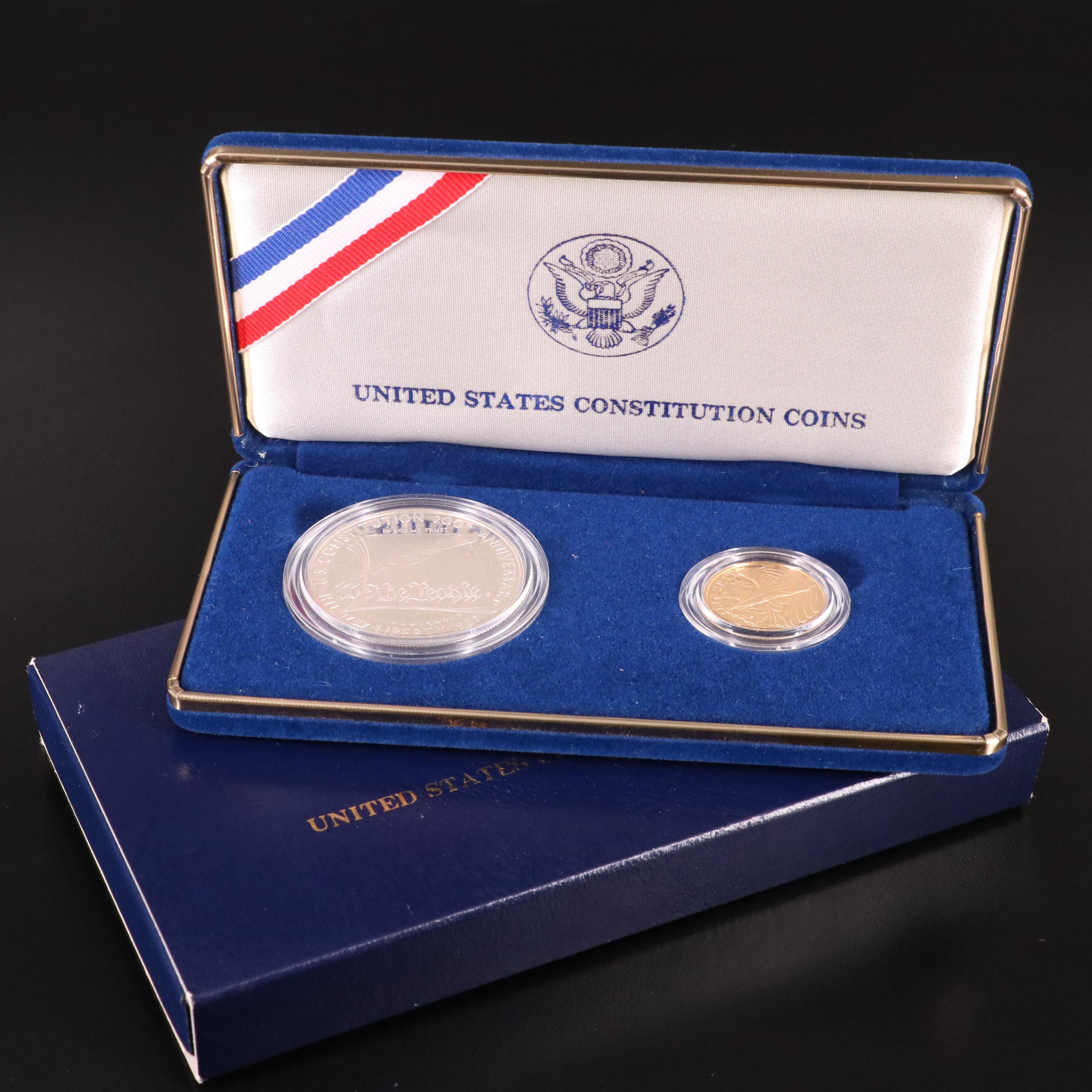 1987 United States Constitution Bicentennial Two-coin Proof Set w/ $5 ...