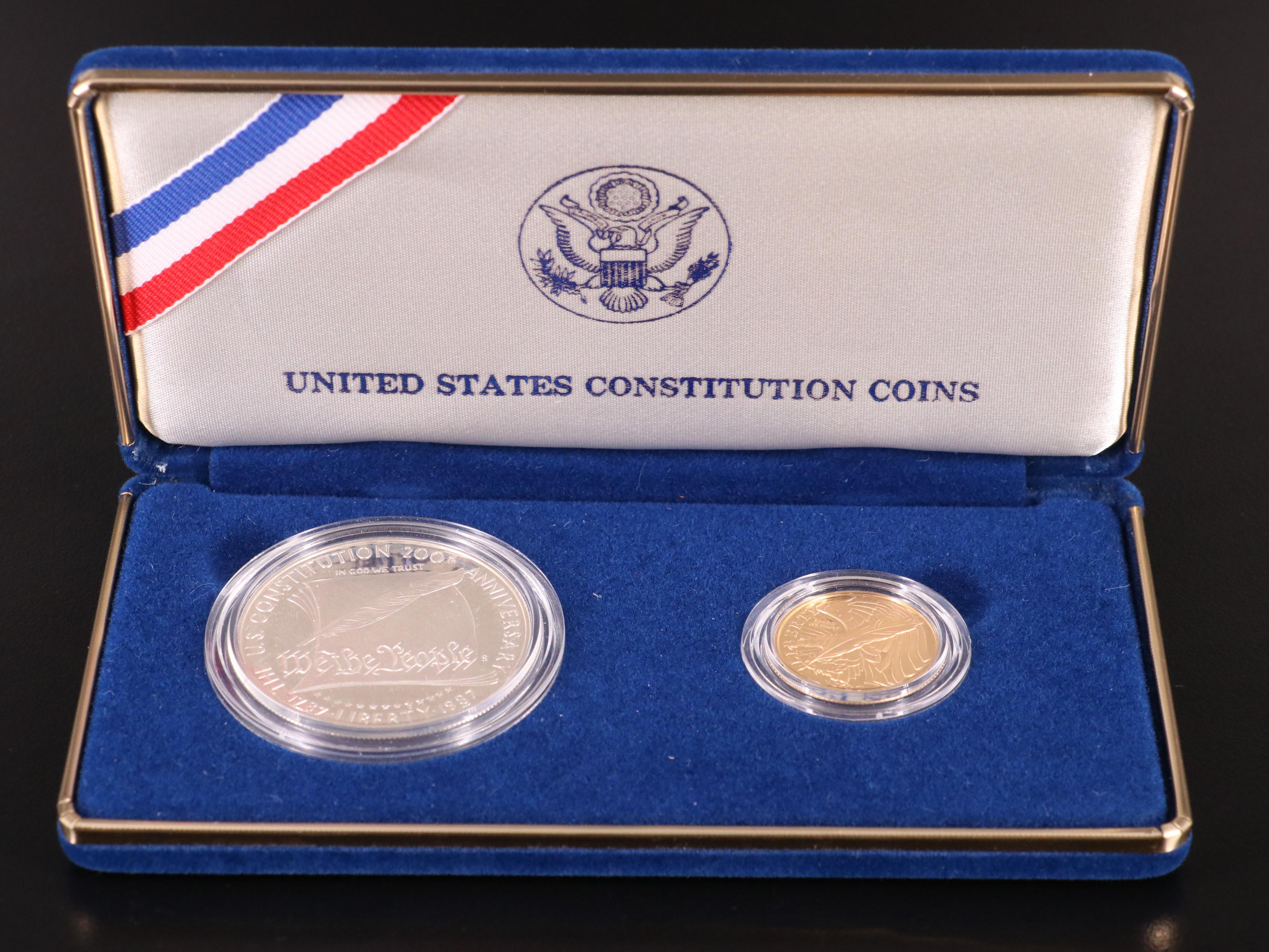 1987 United States Constitution Bicentennial Two-coin Proof Set w/ $5 ...