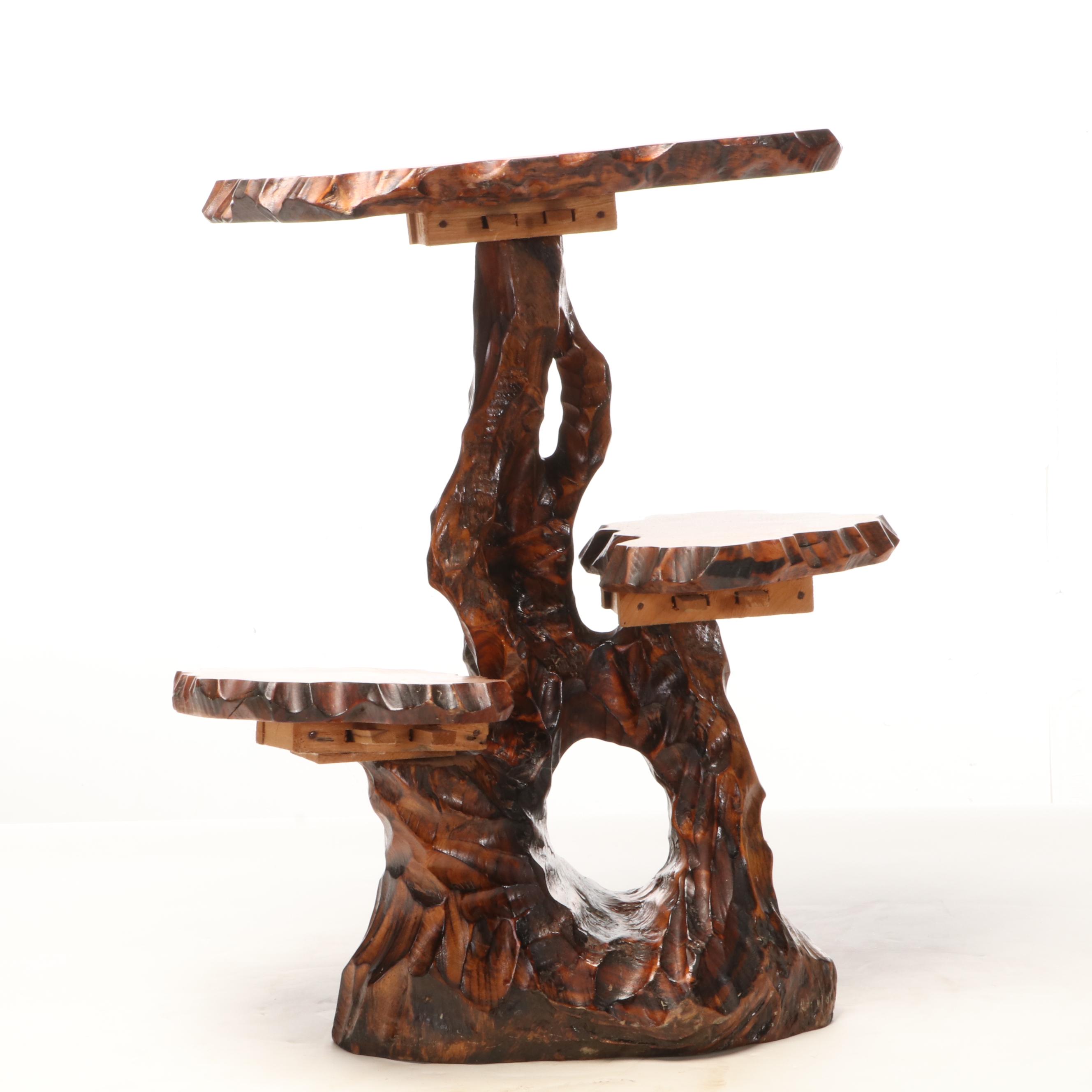 Taiwanese Live Edge Wood Three-Tiered End Table | EBTH