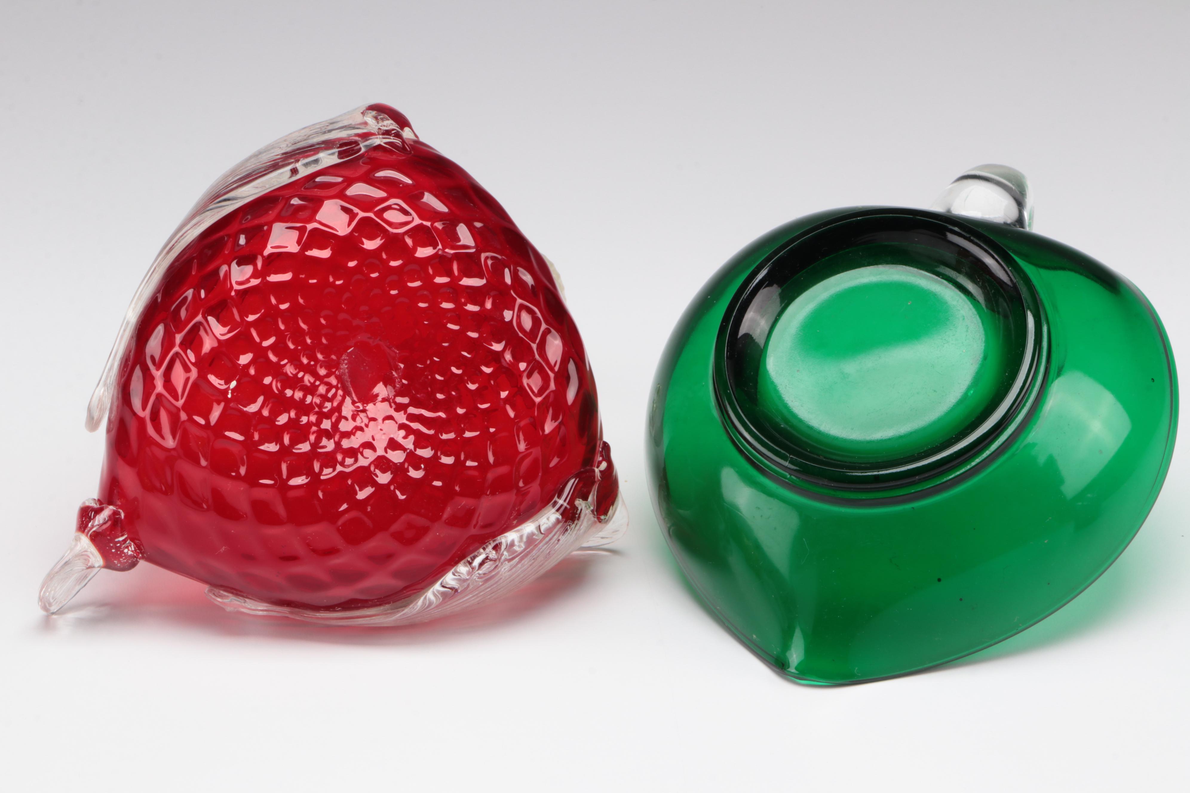 Art Glass Swan-Form Bowls with Pressed Glass Toothpick Cups | EBTH