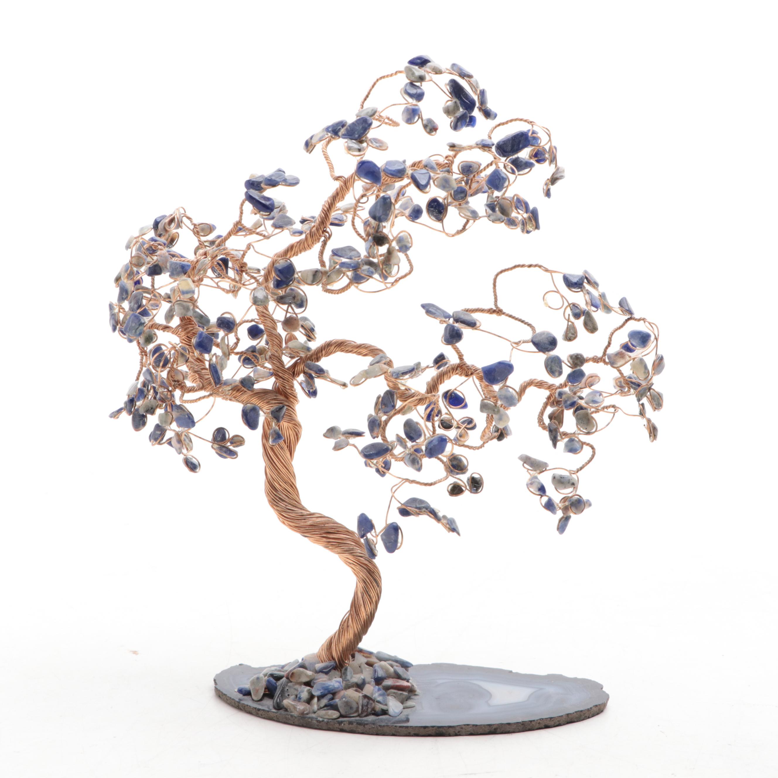 Stone and Metalwork Miniature Trees with Blue Agate and Abalone | EBTH