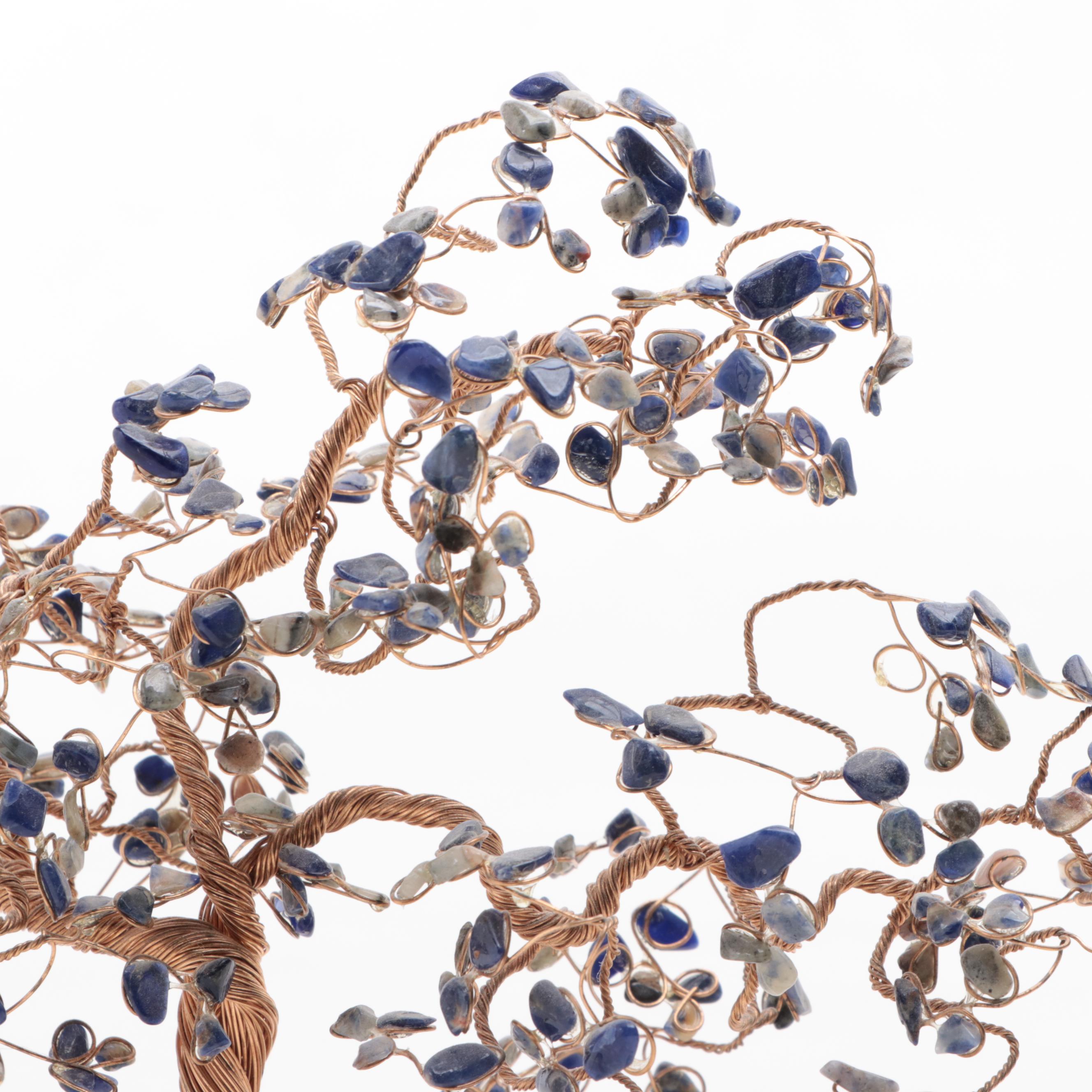 Stone and Metalwork Miniature Trees with Blue Agate and Abalone | EBTH